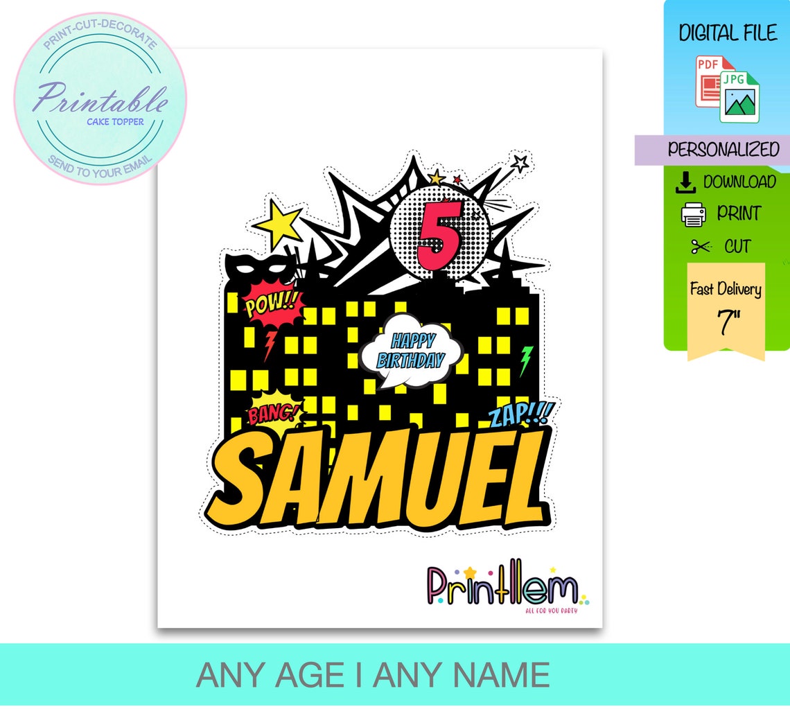 Superhero Cake Topper, Printable Super Hero Birthday Party, Superhero ...