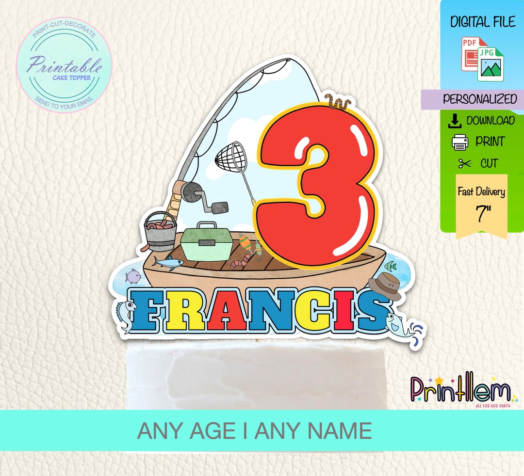 Fishing Birthday Cake Topper, Printable Fishing Cake Topper ...