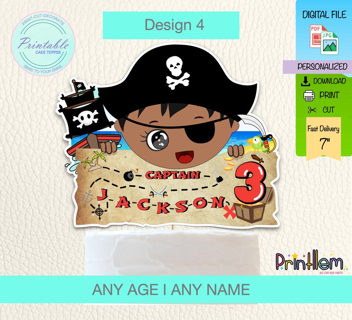 Pirate Cake Topper, Printable Pirate Cake Decorations, Birthday Party ...