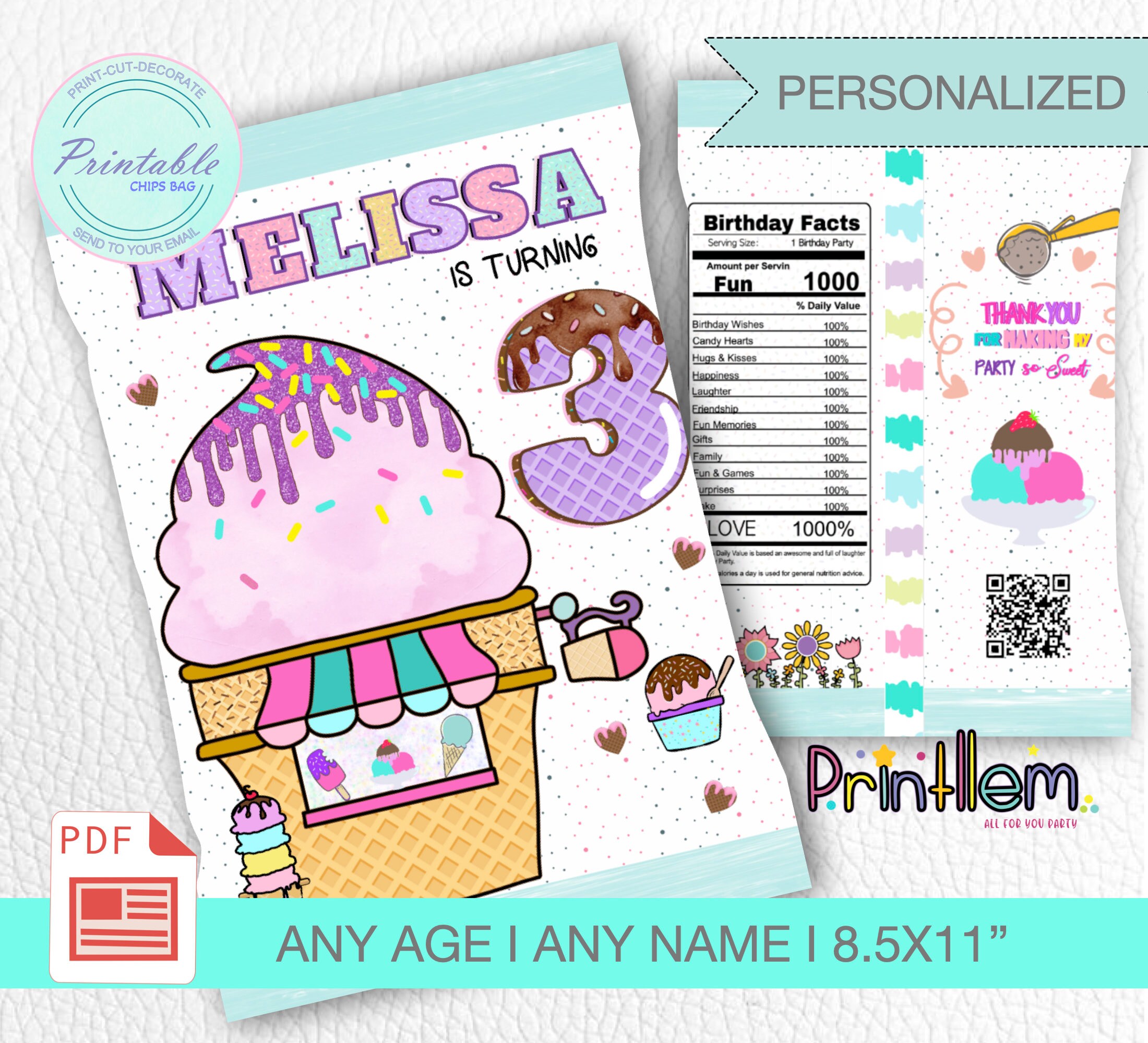Ice Cream Chip Bag Wrappers,ice Cream Shop Party Favors Printable Ice ...