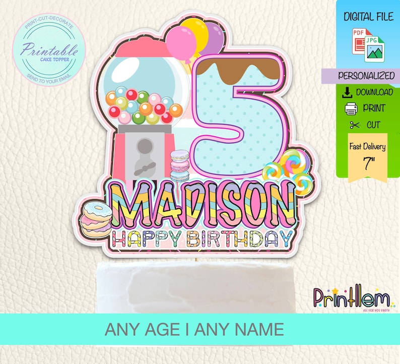 Candyland Cake Topper, Cake Topper Printable, Candyland Cake Decoration ...