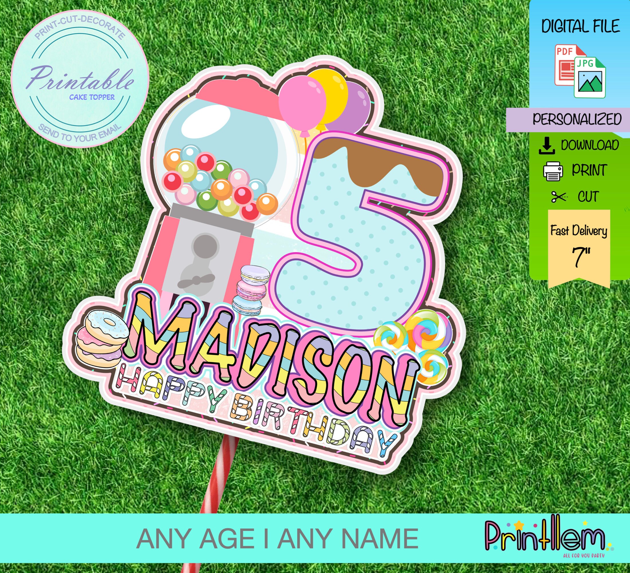 Candyland Cake Topper, Cake Topper Printable, Candyland Cake Decoration ...