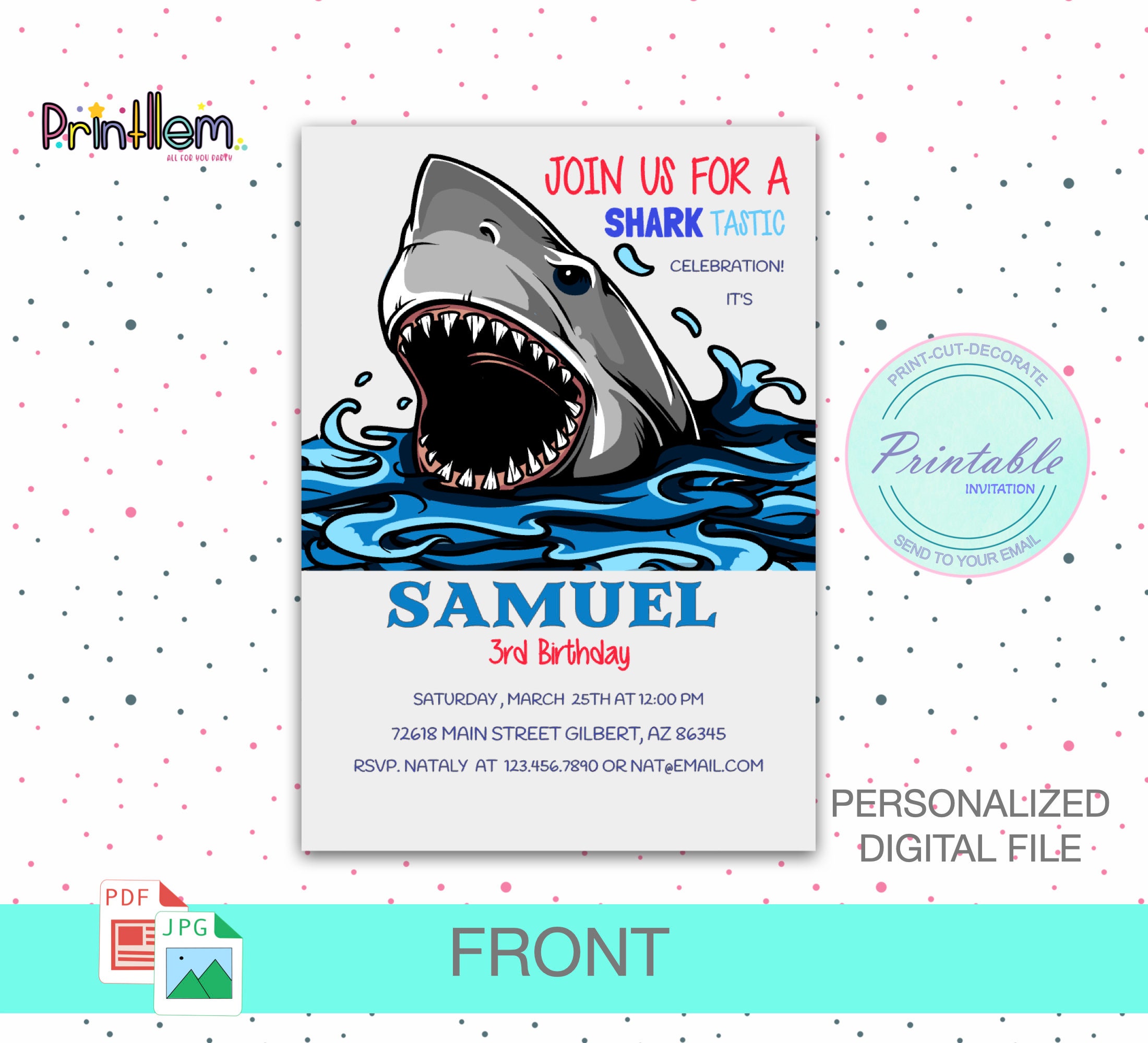 Shark Invitation, Shark Printable Birthday Invite,under the Sea Ocean ...