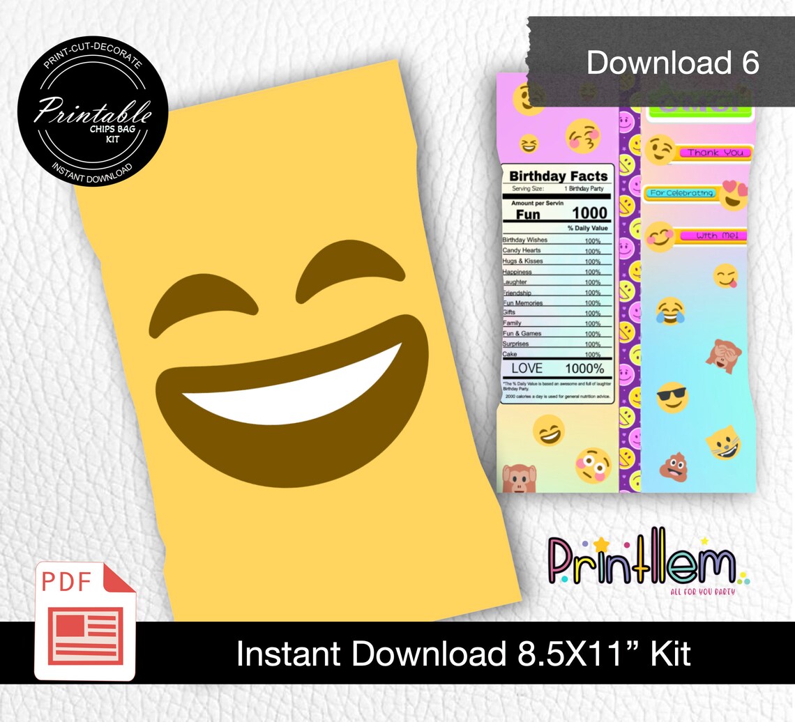 Kit Emoji Chips Bag Emoji Chip Bag Birthday Emoji Party Favors ...