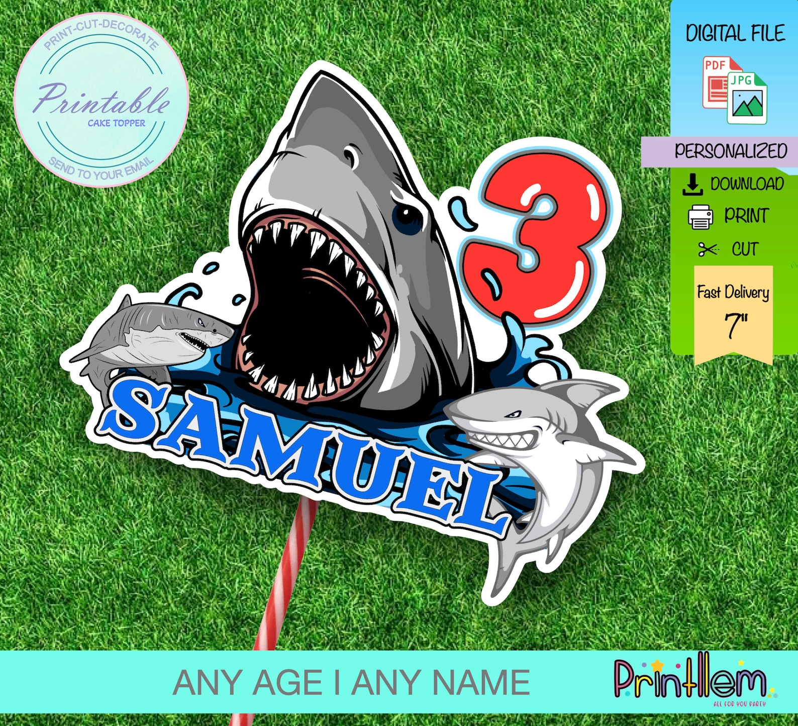 Shark Cake Topper, Printable Birthday Party Shark,shark Party ...