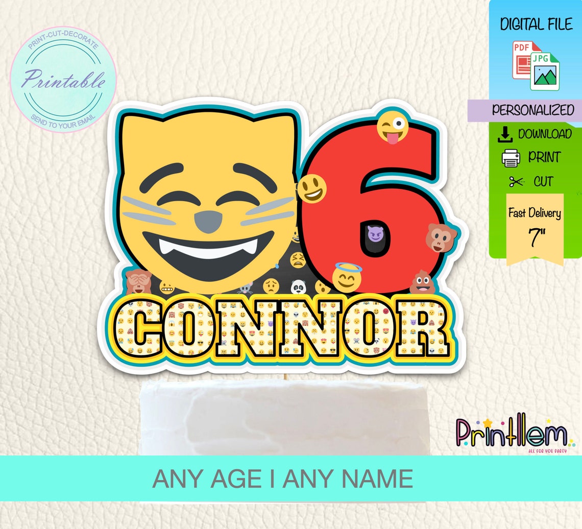 Personalized Emoji Cake Topper: Printable Birthday Decoration Party ...