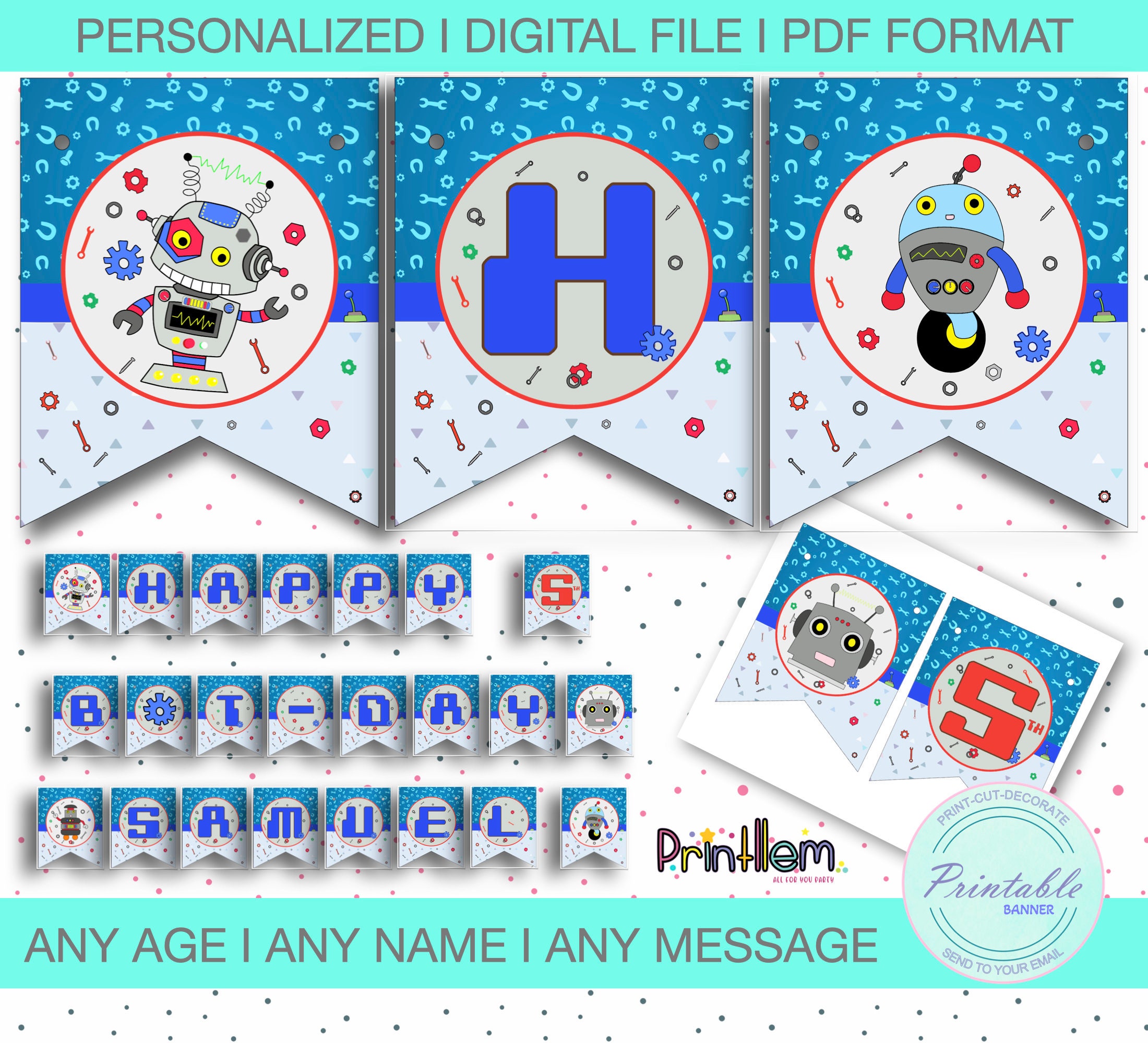 Robot Birthday Banner, Robot Birthday Party Decorations, Personalized ...