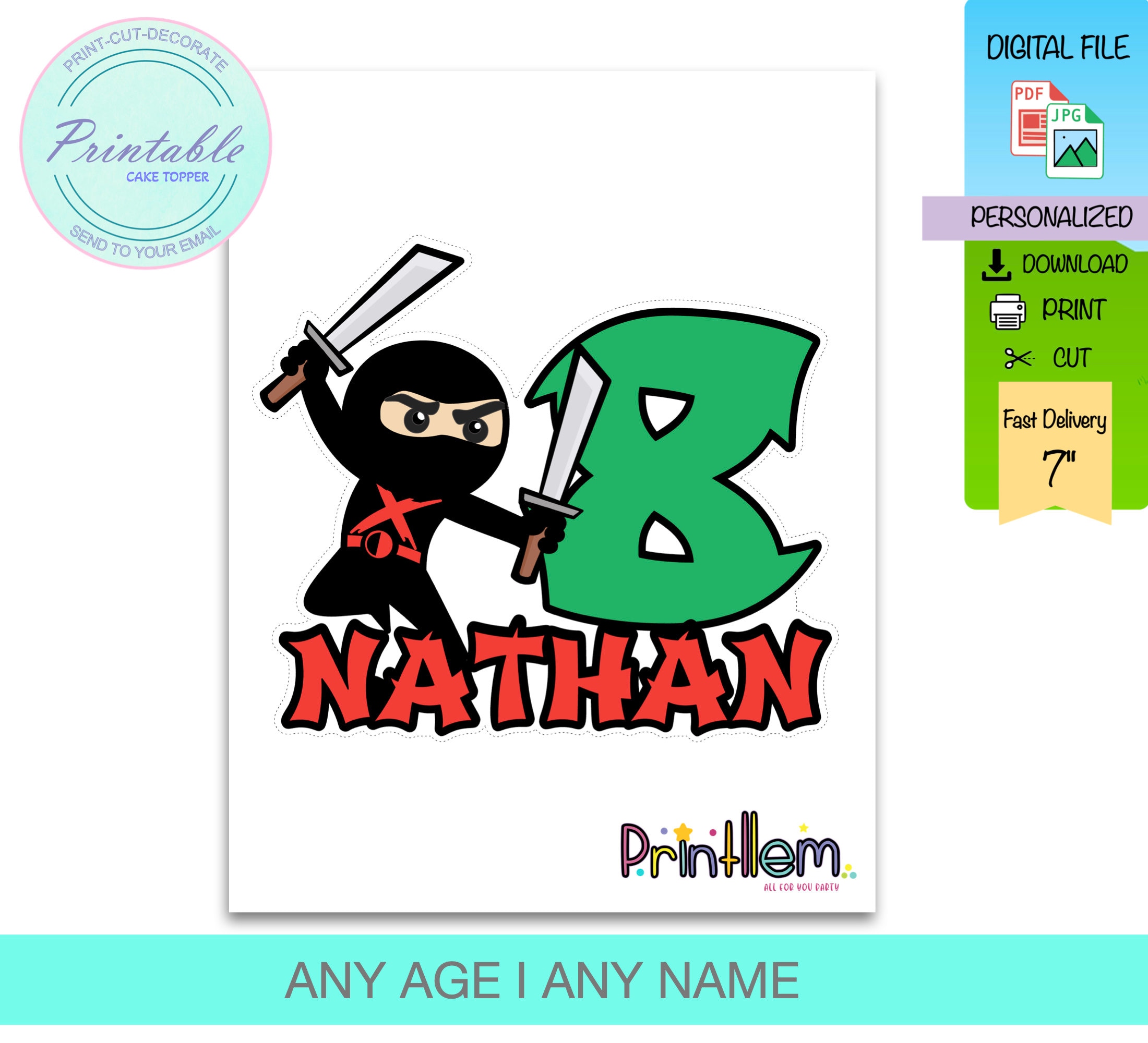 Ninja Cake Topper Printable Cake Topper Ninja Birthday Party Ninja ...