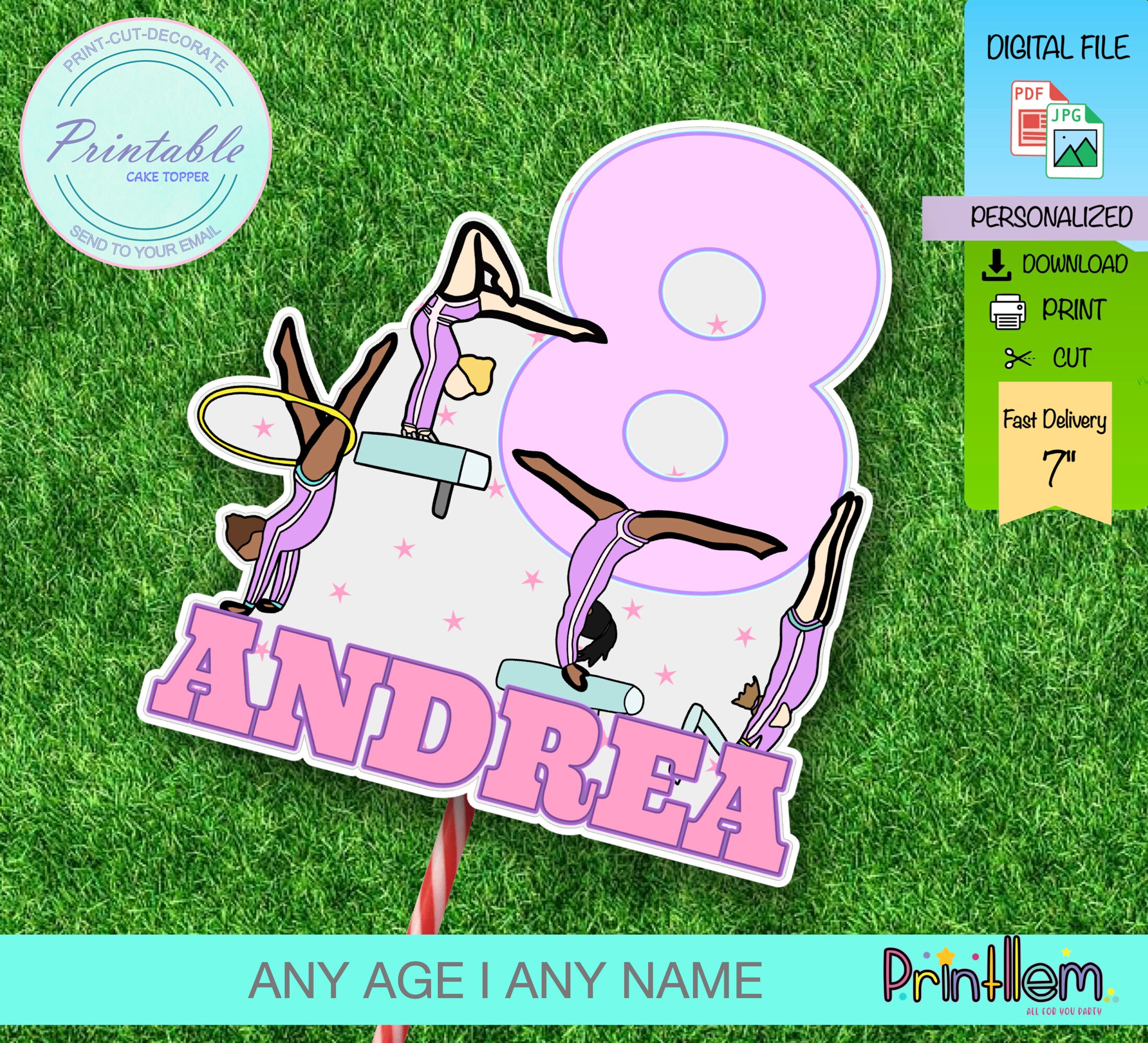 Gymnastics Cake Topper Printable Gymnastics Team Birthday Party ...