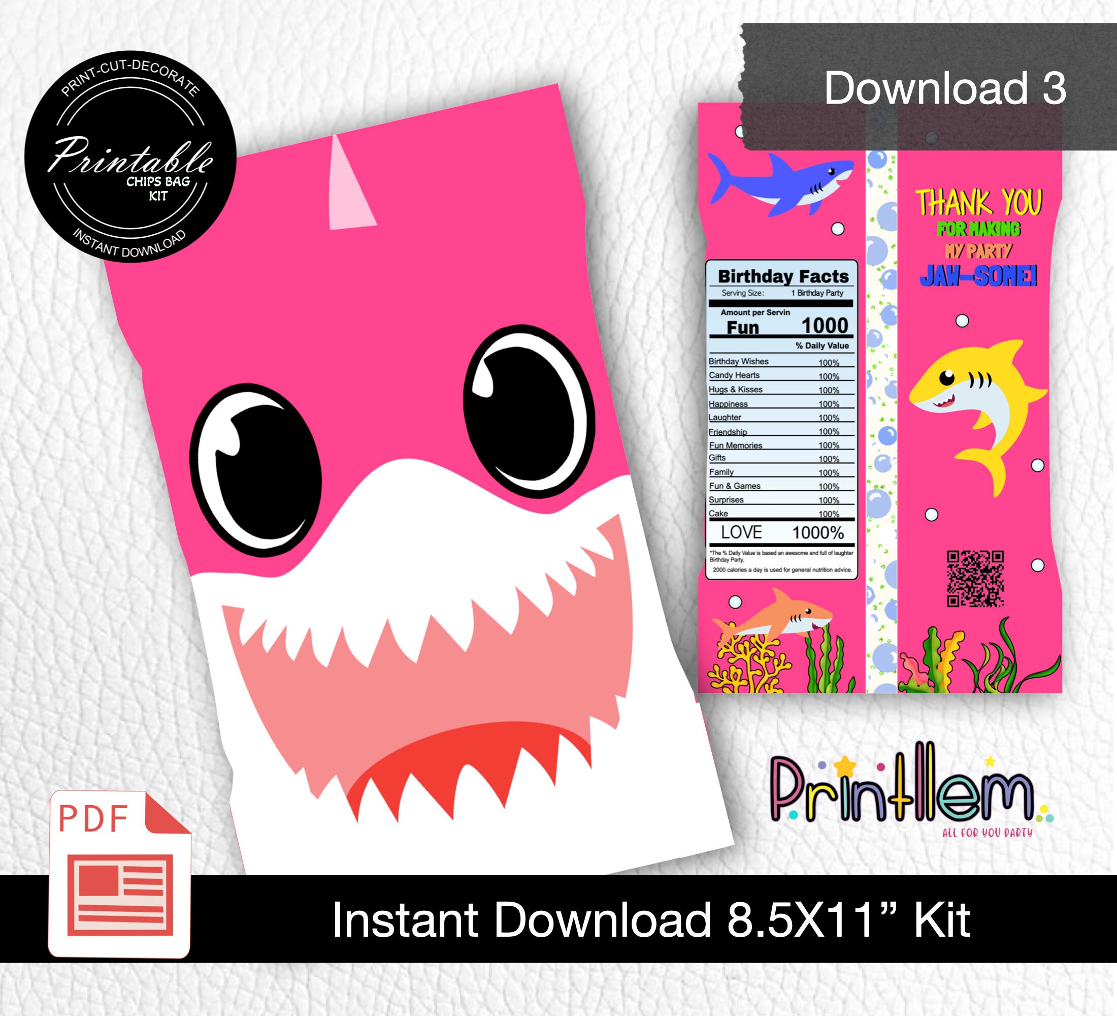 Kit Shark Chips Bag Shark Chip Bag Birthday Shark Party Favors ...