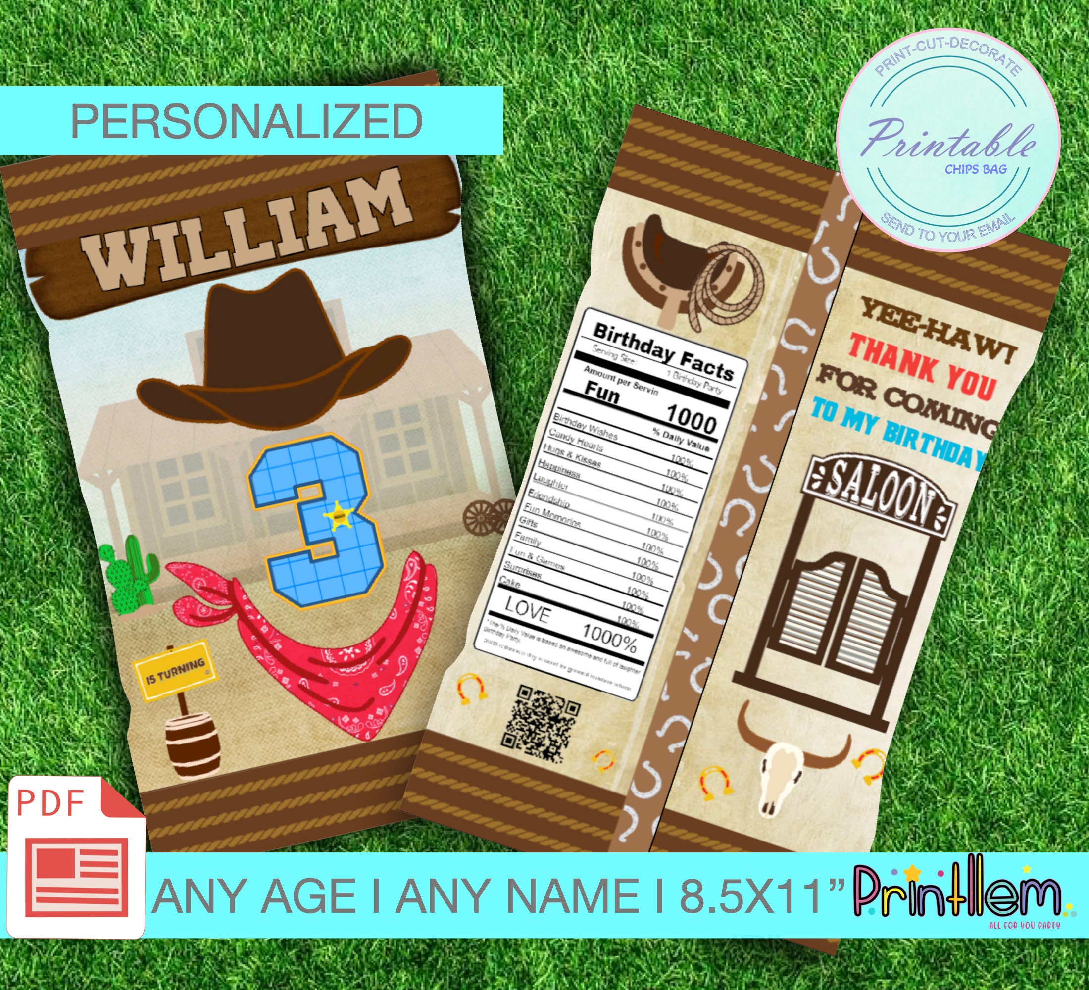 Personalized Cowboy Birthday Chip Bag: First Rodeo Printable, Western ...