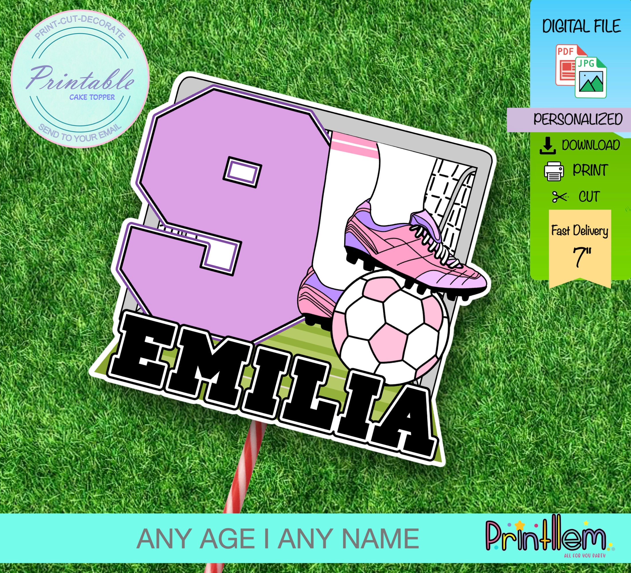 Soccer Girl Cake Topper Printable Sports Girl Cake Topper Personalized ...