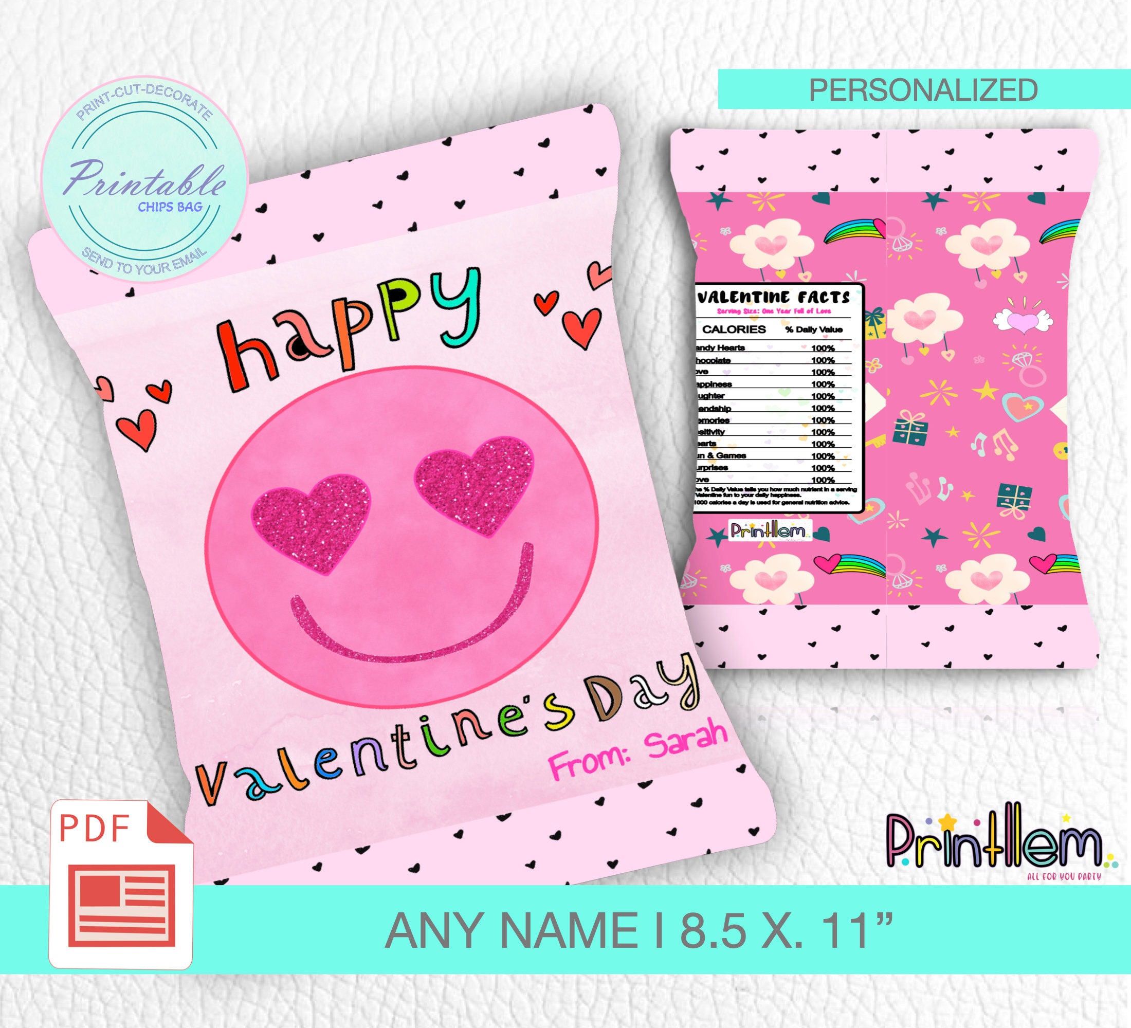 Personalized Valentine's Day Chips Bag: Printable Treat, Printable ...