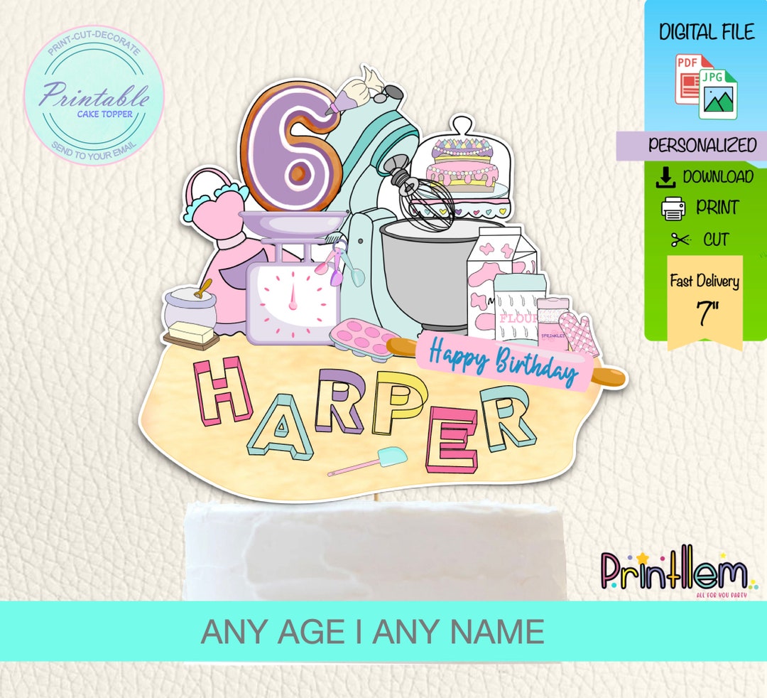 Baking Cake Topper, Printable Baking Cake Decorations, Personalized ...