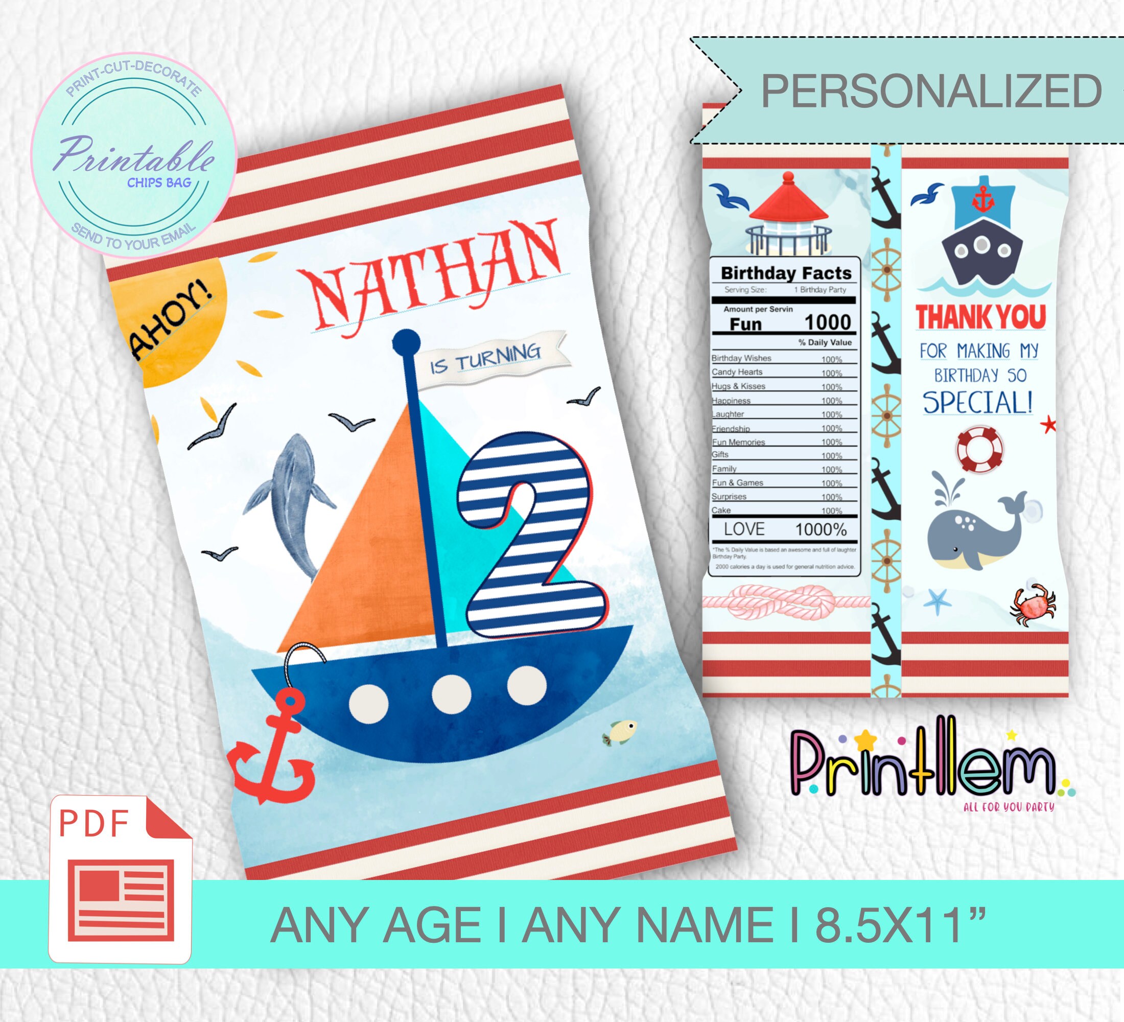 Nautical Chip Bag Wrapper Personalized Nautical Candy Bag Printable ...