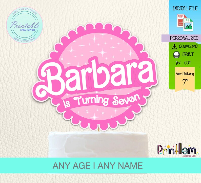 Printable Doll Cake Topper Personalized Hot Pink Cake Topper Birthday ...