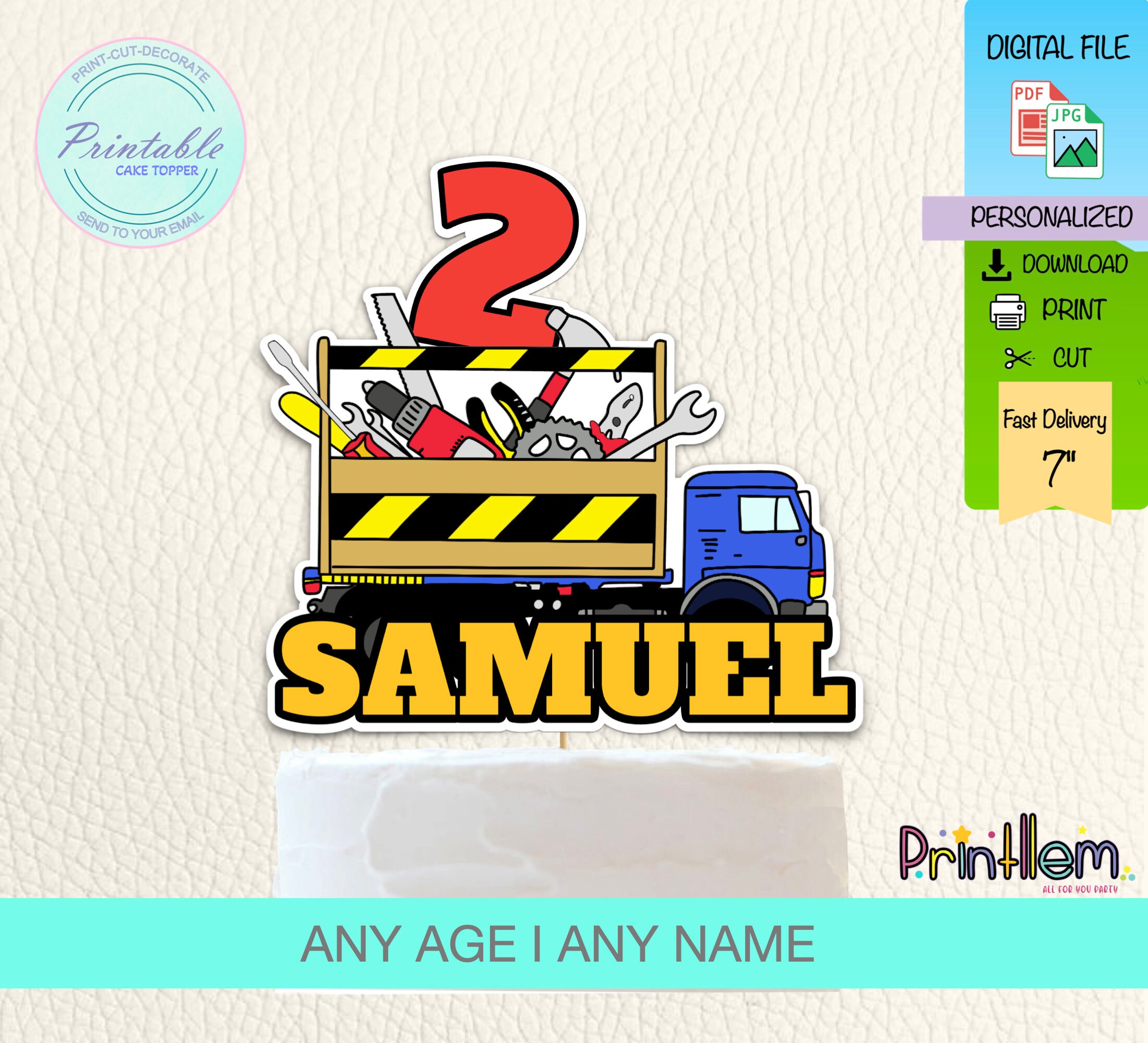 Tools Truck Box Cake Topper Printable Construction Cake Topper ...