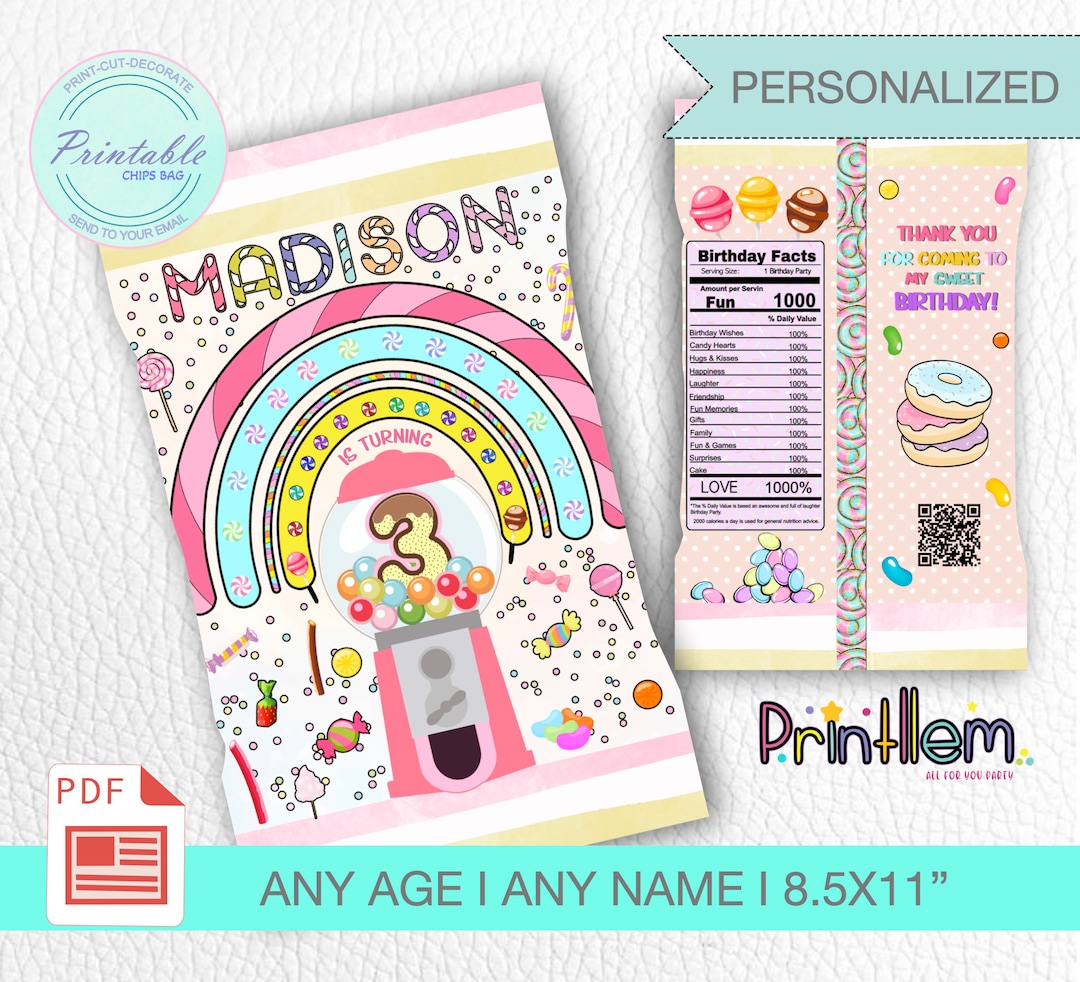 Personalized Candyland Chip Bag Wrapper, Birthday Party Favor, Carnival ...