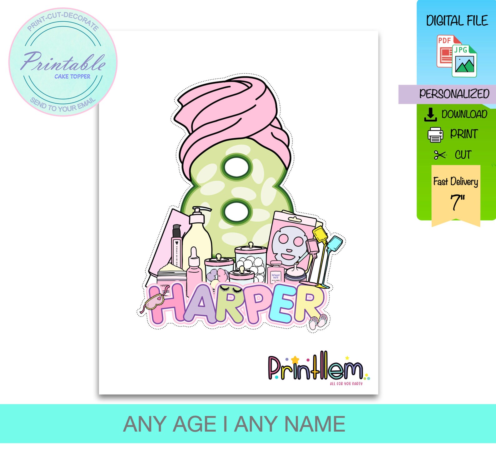 Personalized Spa Birthday Cake Topper, Spa Girl Party, Makeup ...