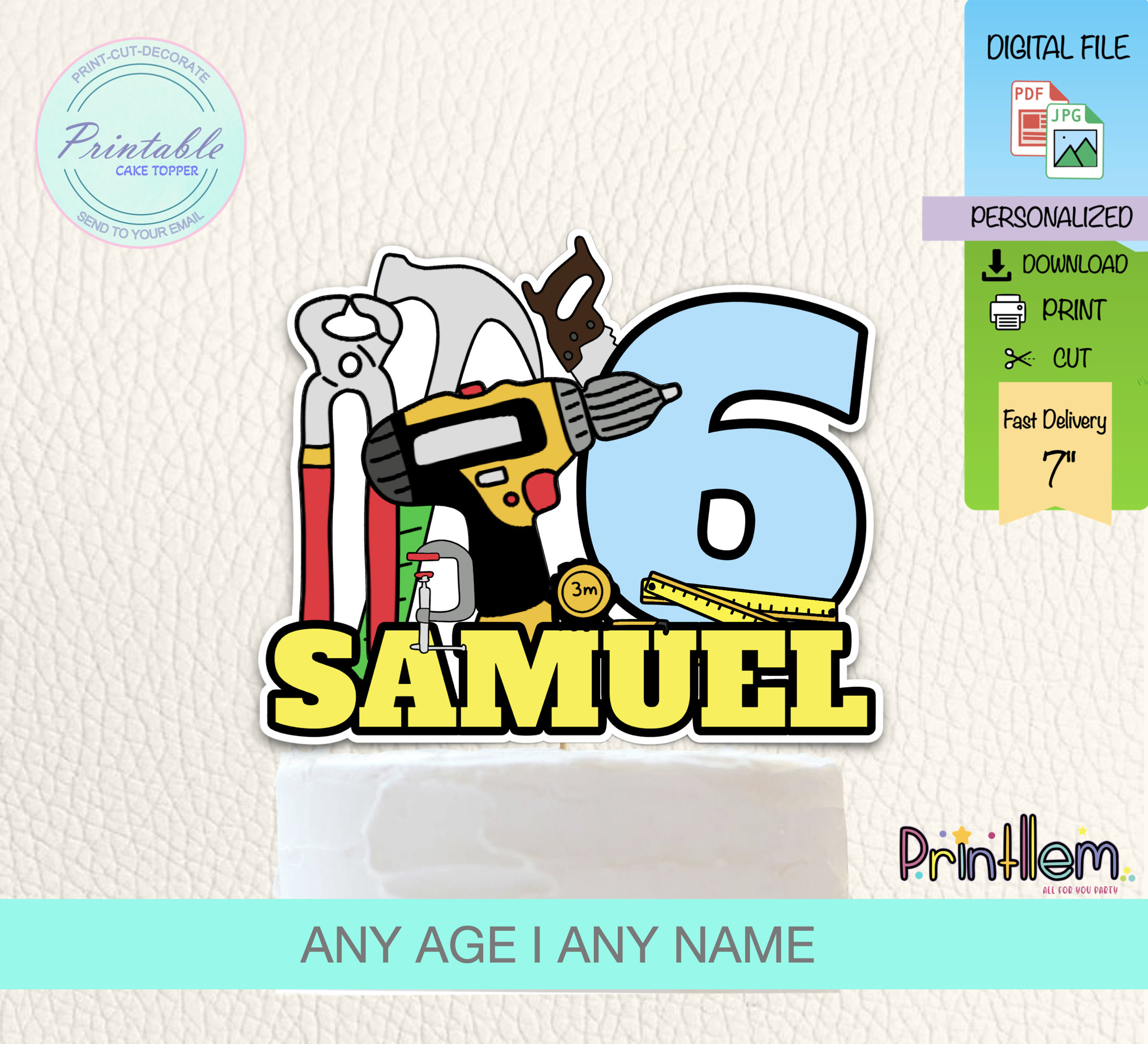 Printable Tools Cake Topper Handyman Cake Topper Construction Cake ...