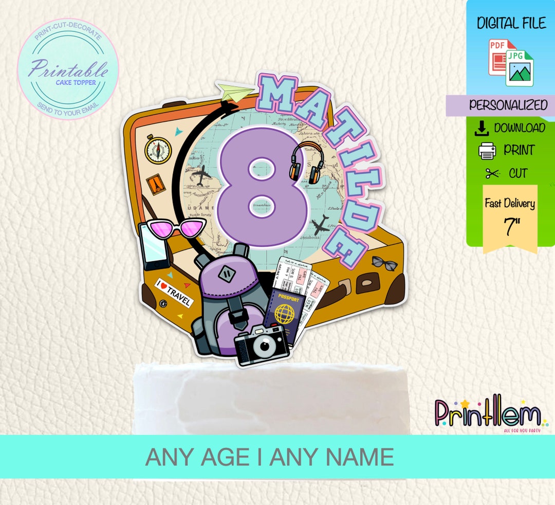 Travel Cake Topper Printable Journey Cake Topper Personalized Suitecase ...
