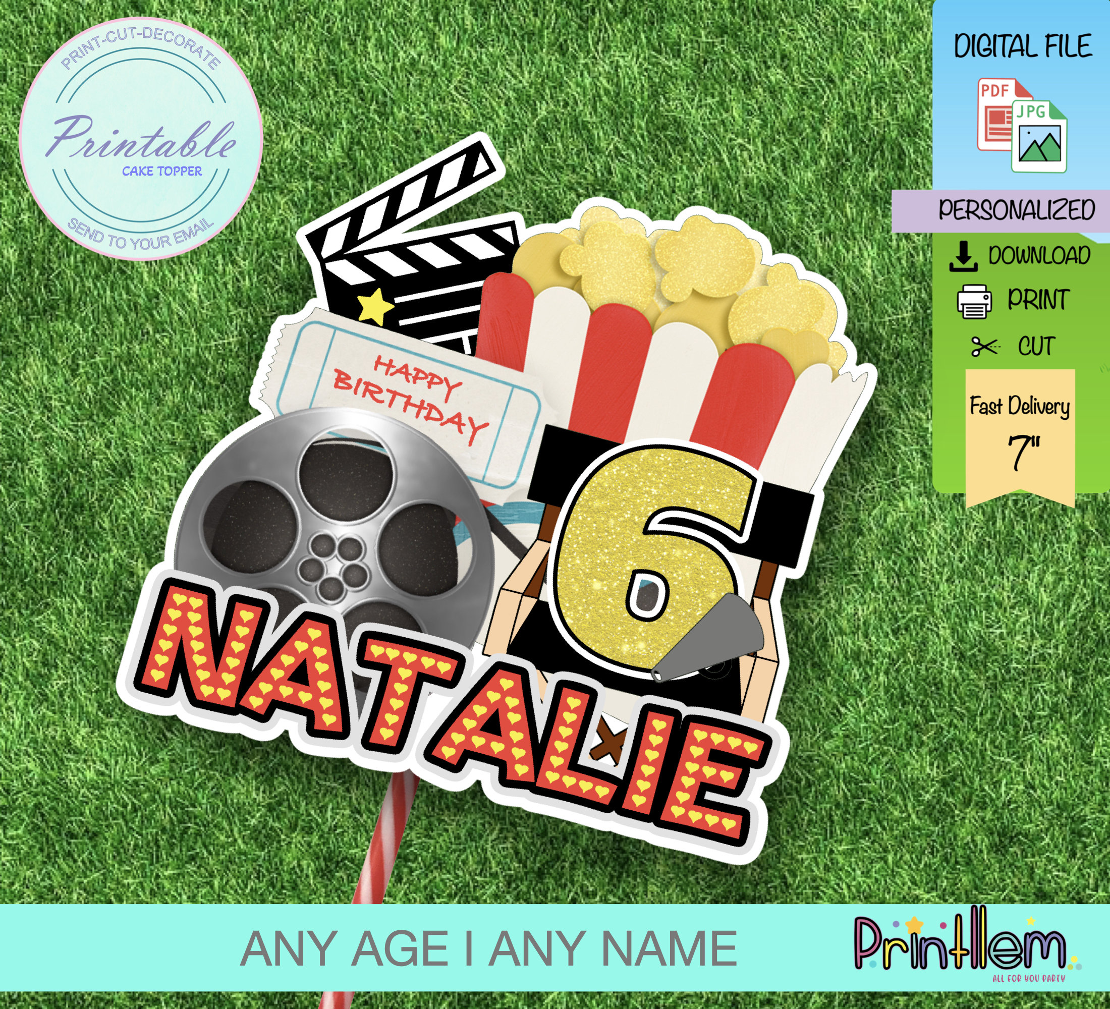 Movie Night Party Cake Topper Movie Night DIY Cake Toppers Movie Party ...