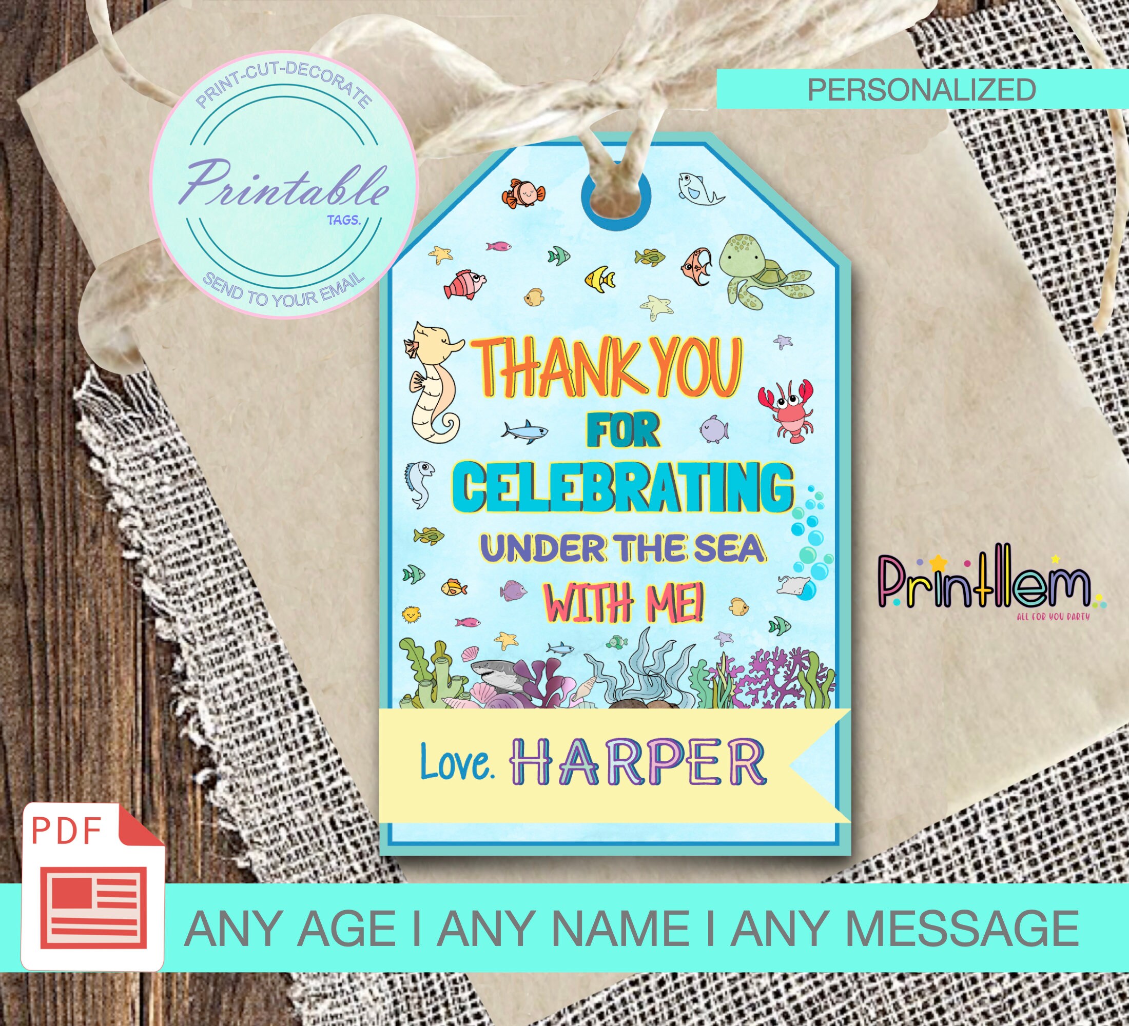 Sea Animals Thank You Tags, Printable Under the Sea Thank You Tags ...
