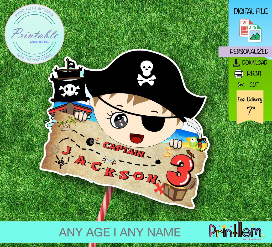 Pirate Cake Topper, Printable Pirate Cake Decorations, Birthday Party ...