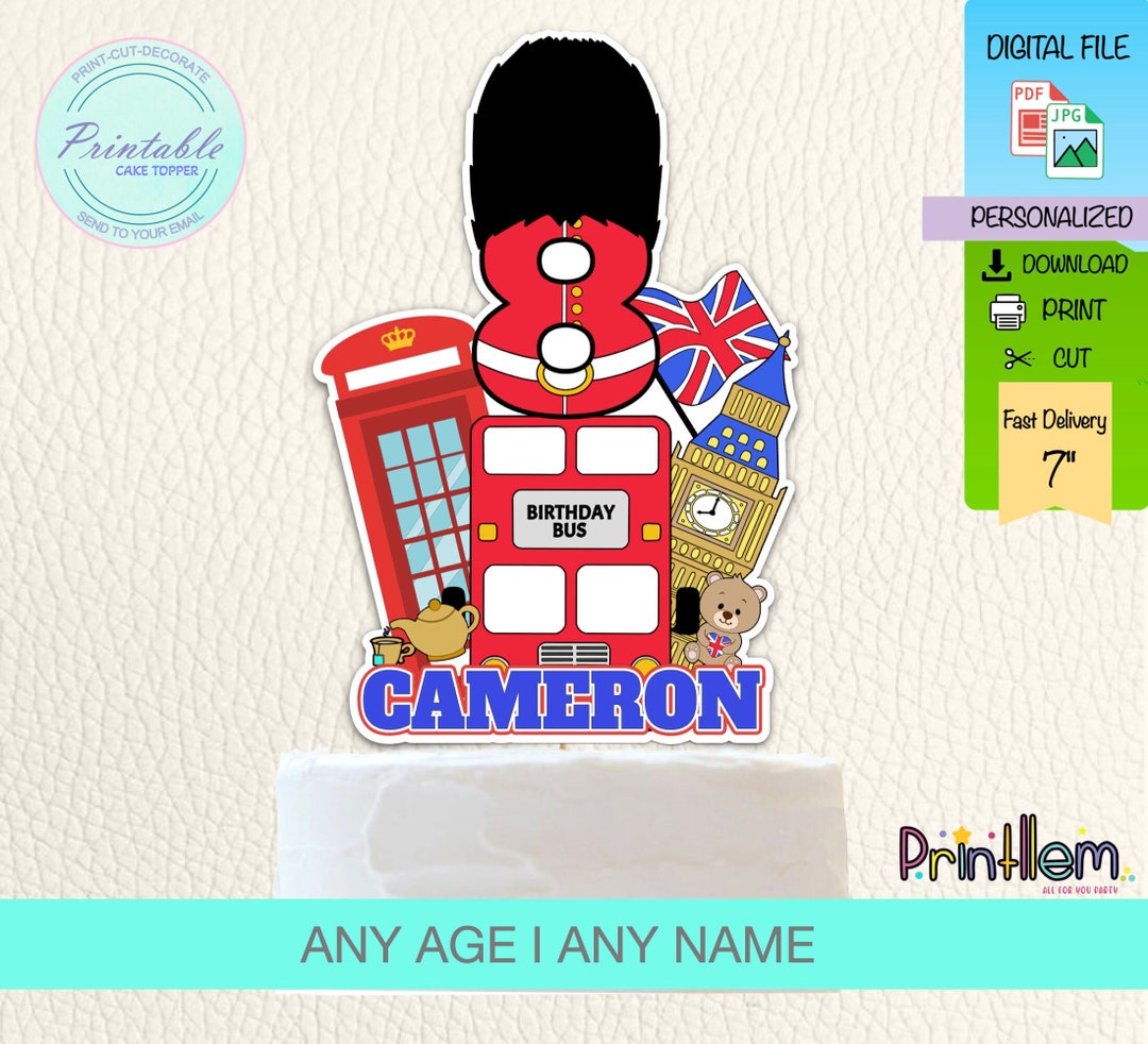 London Cake Topper Printable London Phone Cake Decorations Personalized ...