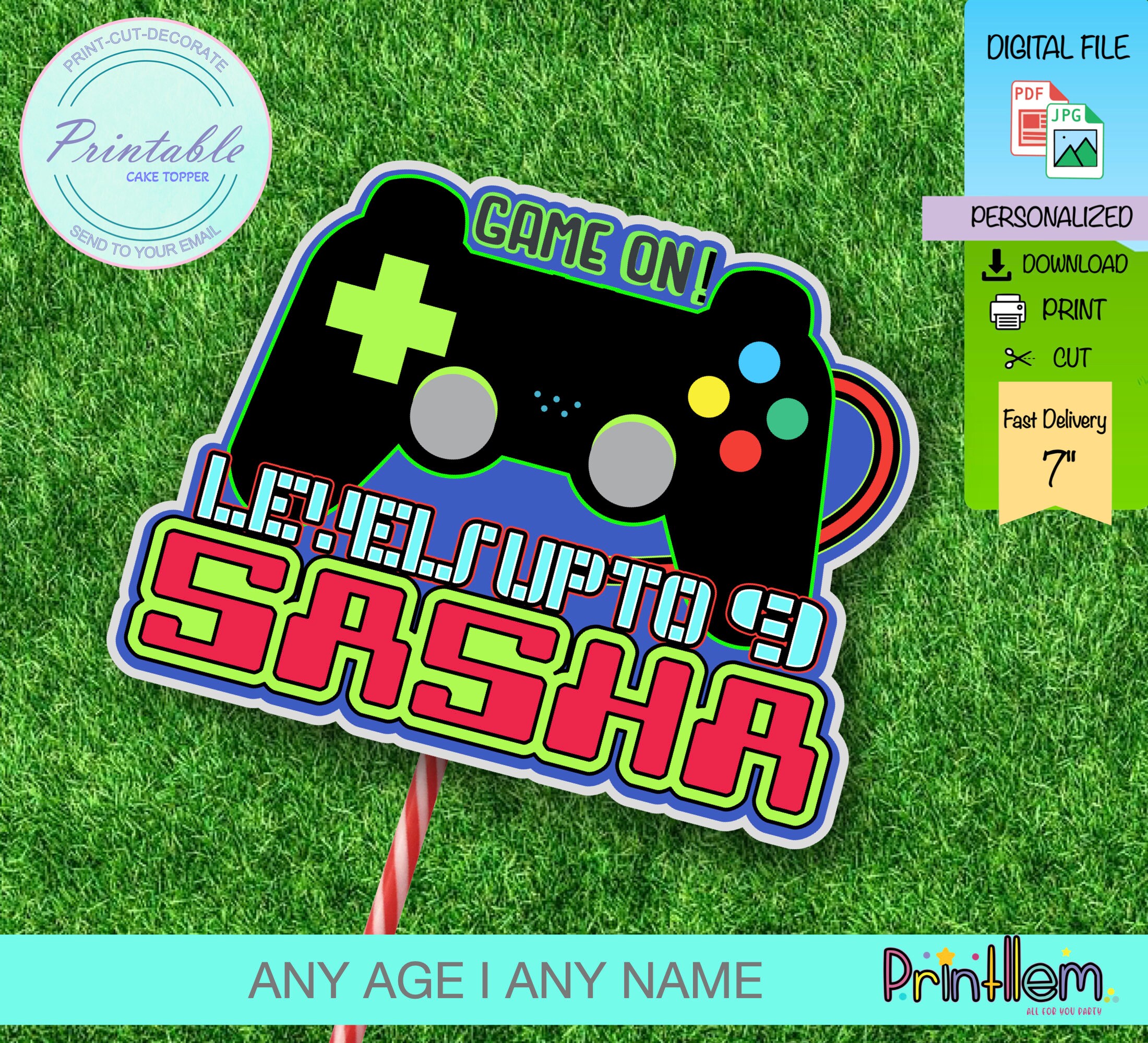 Videogame Cake Topper Printable Video Game Party Topper, Personalized ...