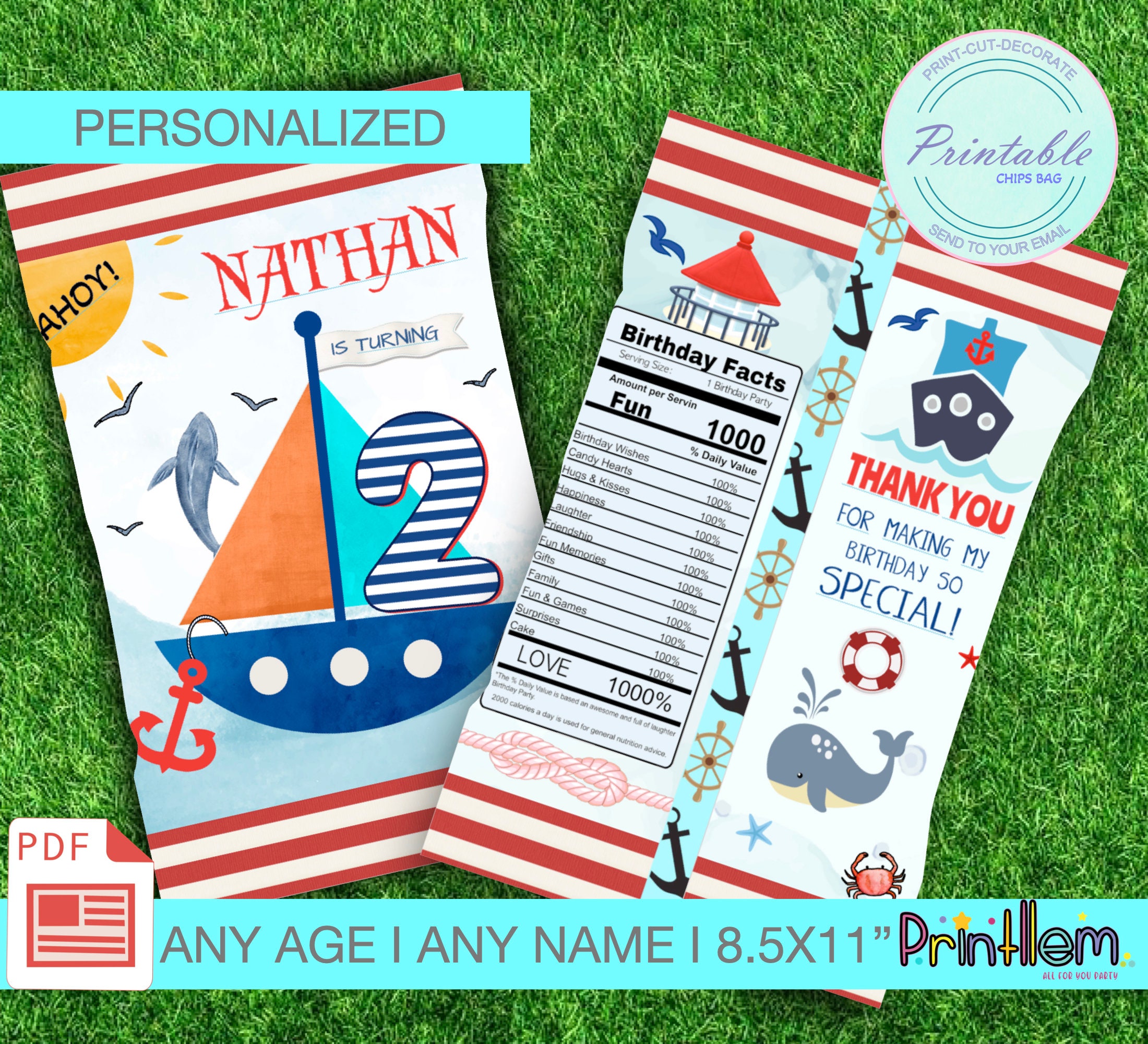 Nautical Chip Bag Wrapper Personalized Nautical Candy Bag Printable ...