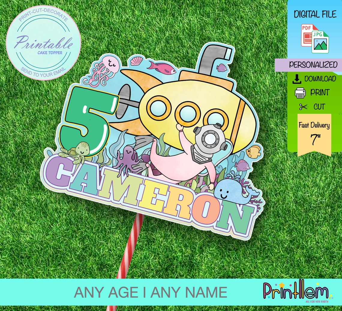 Submarine Cake Topper, Printable Under the Sea Cake Topper ...