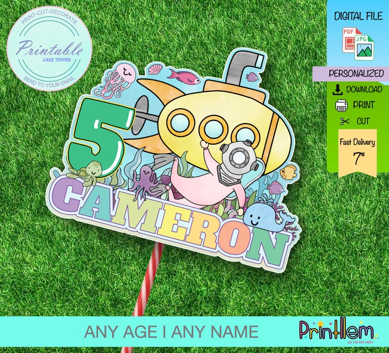 Submarine Cake Topper, Printable Under the Sea Cake Topper ...