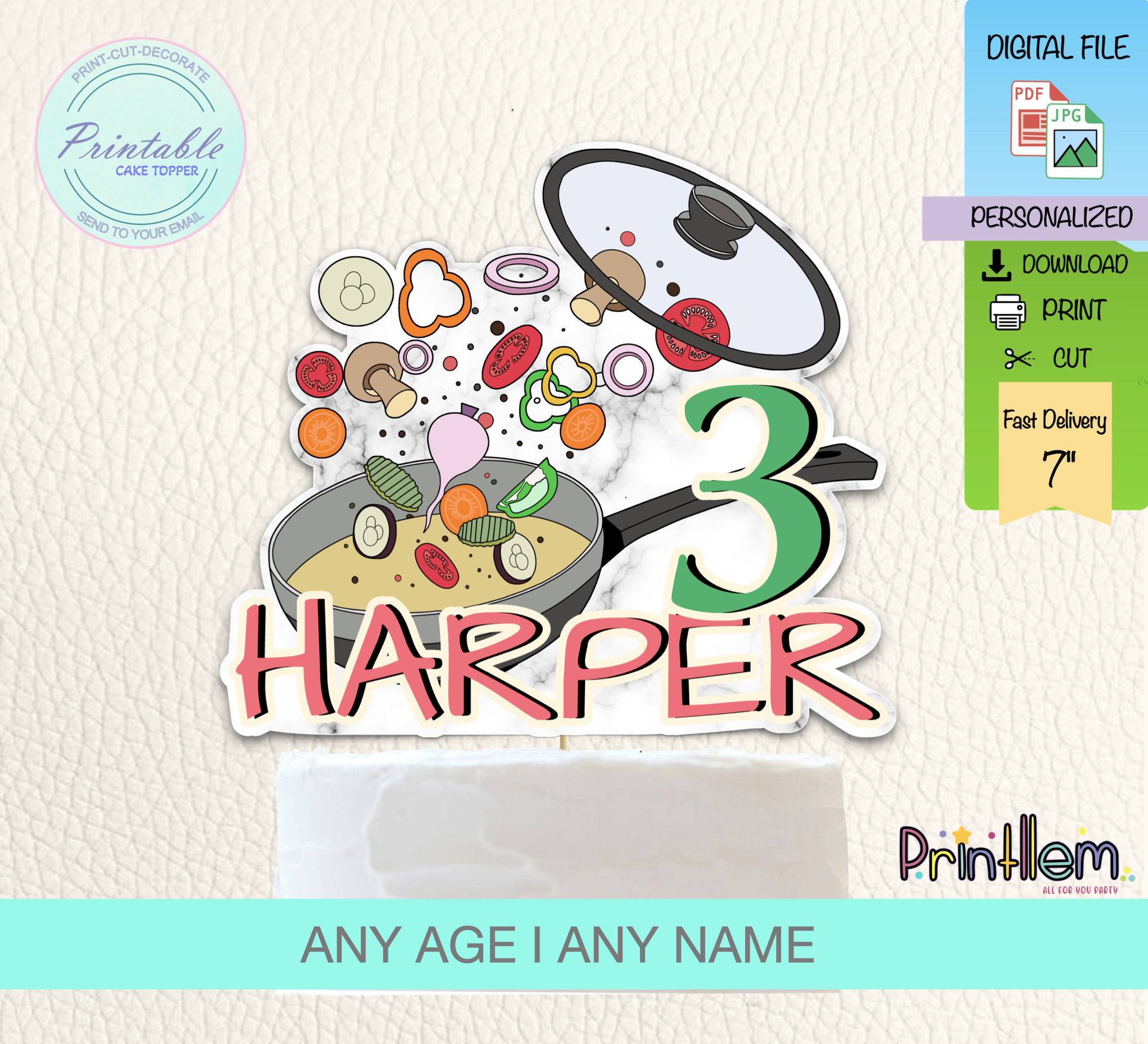 Chef Party Cake Topper Printable Cooking Cake Topper Birthday Chef ...