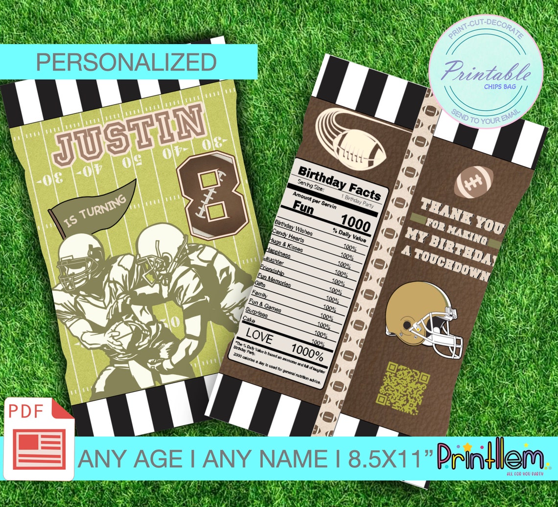 Football Chip Bag Birthday Printable Football Birthday Party Candy Bags ...