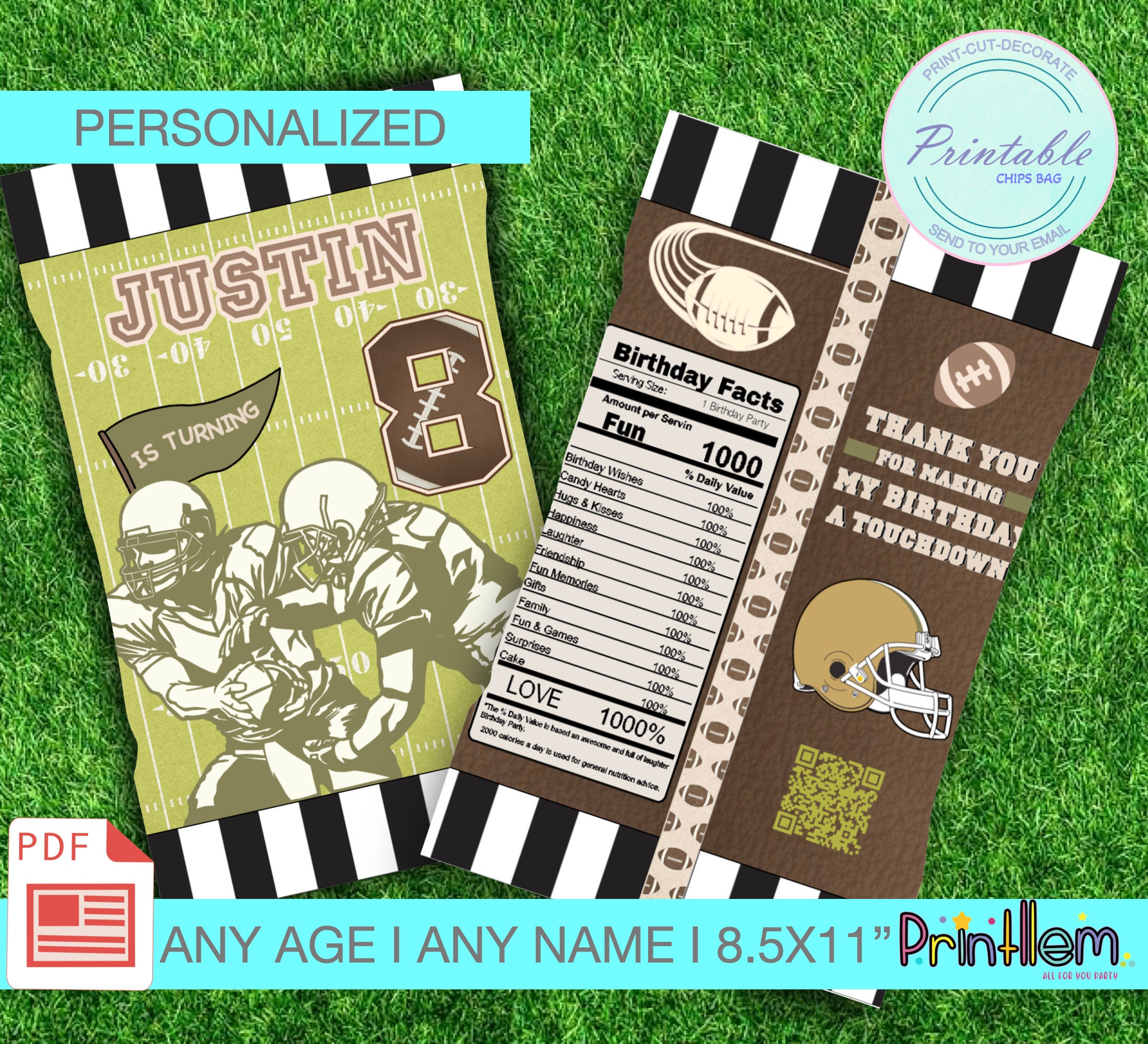 Football Chip Bag Birthday Printable Football Birthday Party Candy Bags ...