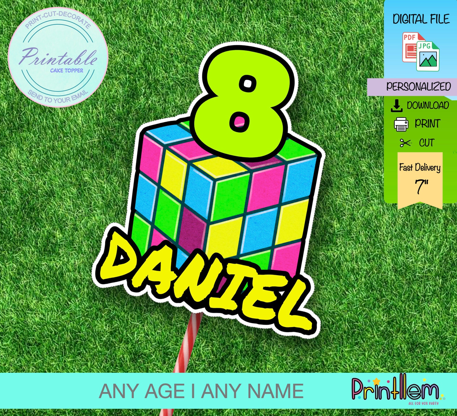 Rubik Cake Topper Printable Rubik Cube Cake Topper Personalized Cake ...