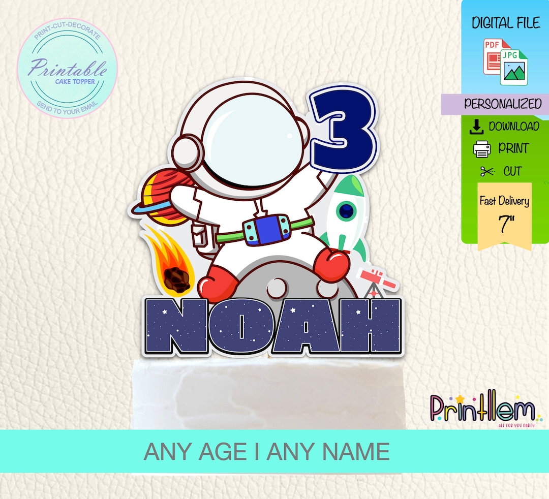 Personalized Astronaut Cake Topper, Outer Space Party Decoration ...