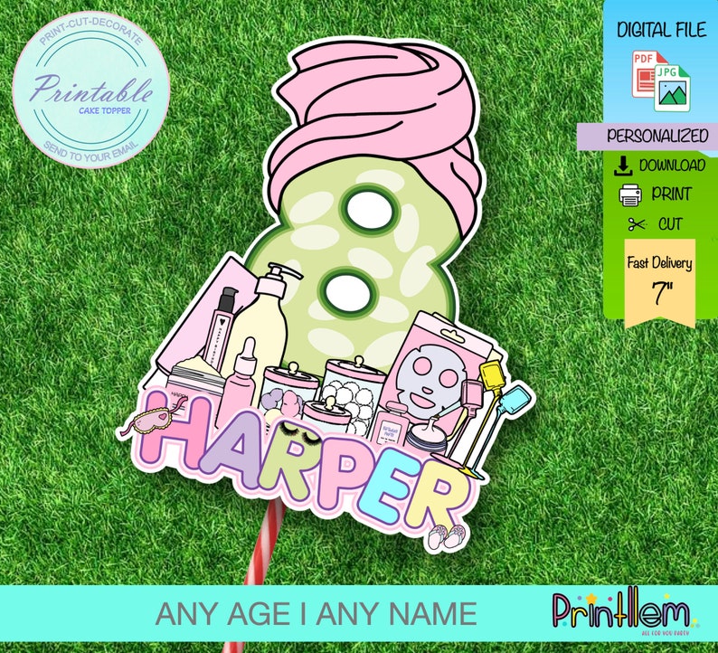 Spa Cake Topper, Spa Birthday Party Printable Cake Topper, Spa Day ...