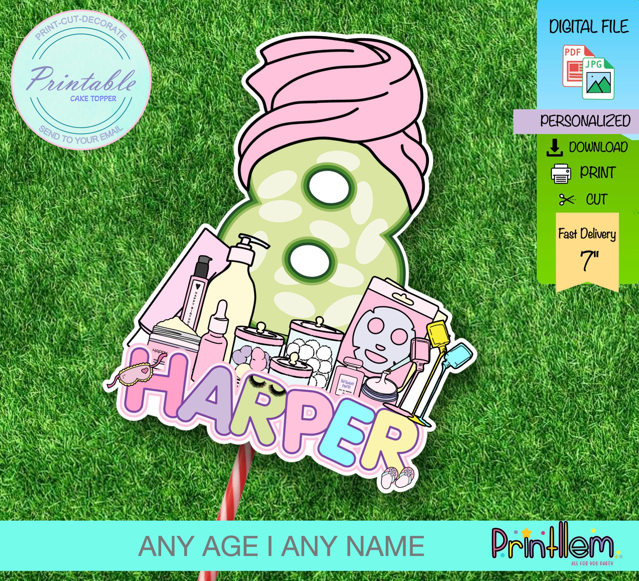 Spa Cake Topper, Spa Birthday Party Printable Cake Topper, Spa Day ...