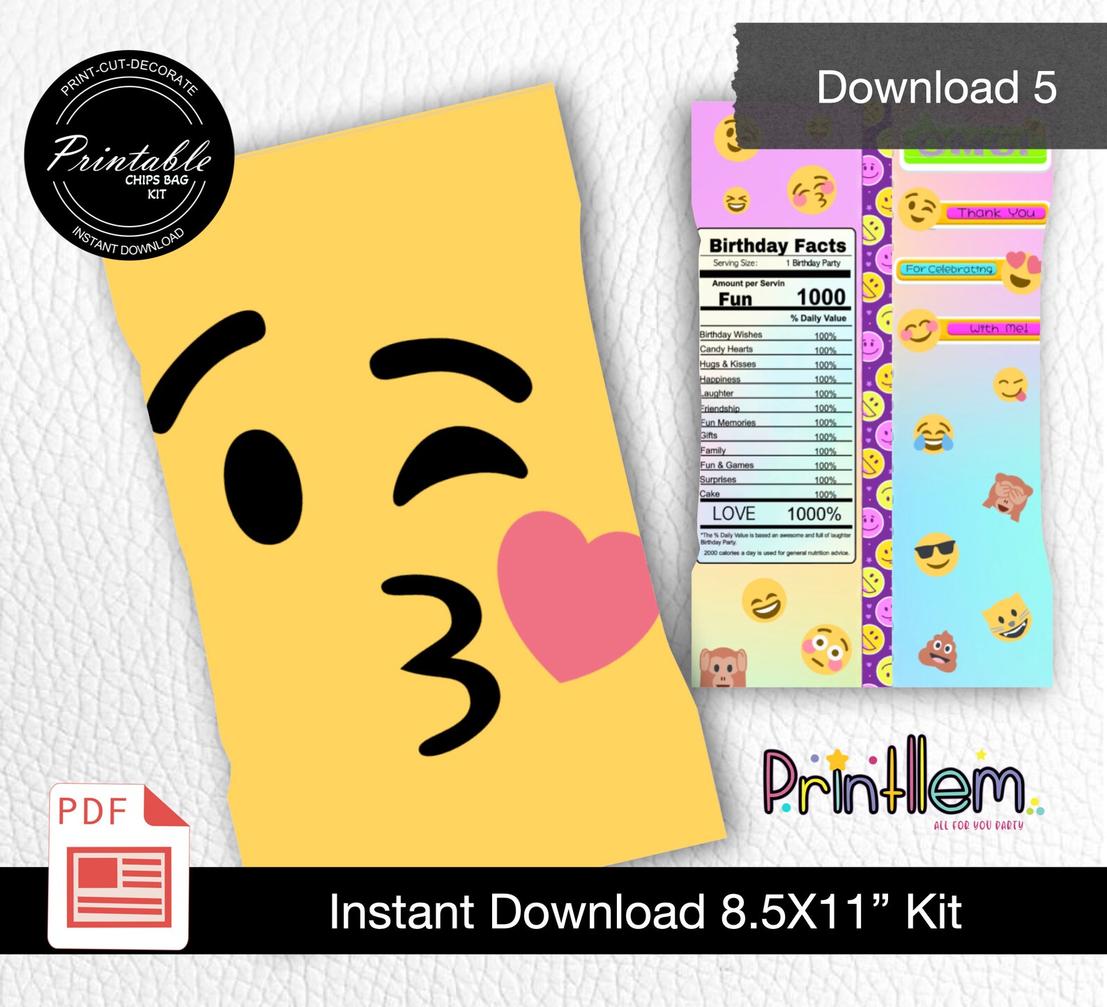 Kit Emoji Chips Bag Emoji Chip Bag Birthday Emoji Party Favors ...