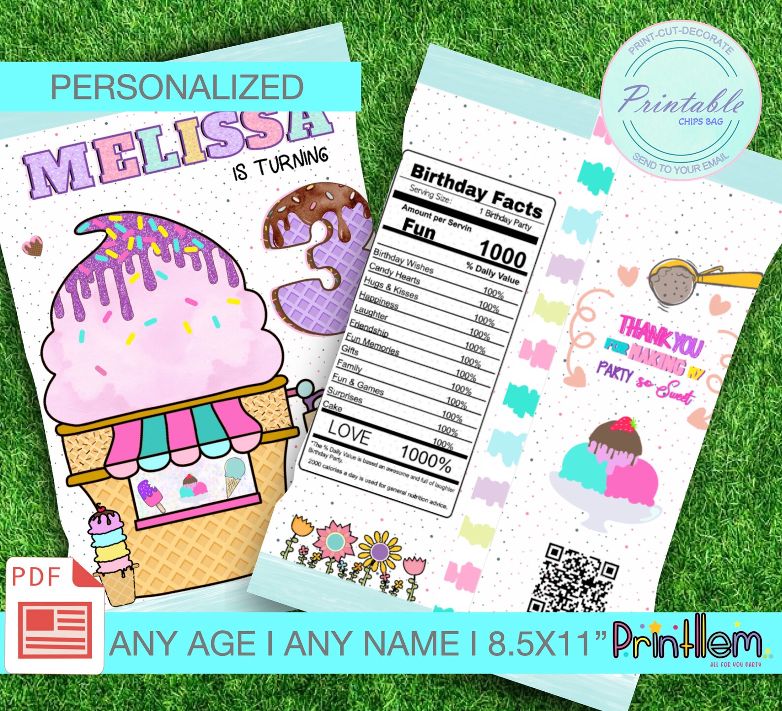 Ice Cream Chip Bag Wrappers,ice Cream Shop Party Favors Printable Ice ...