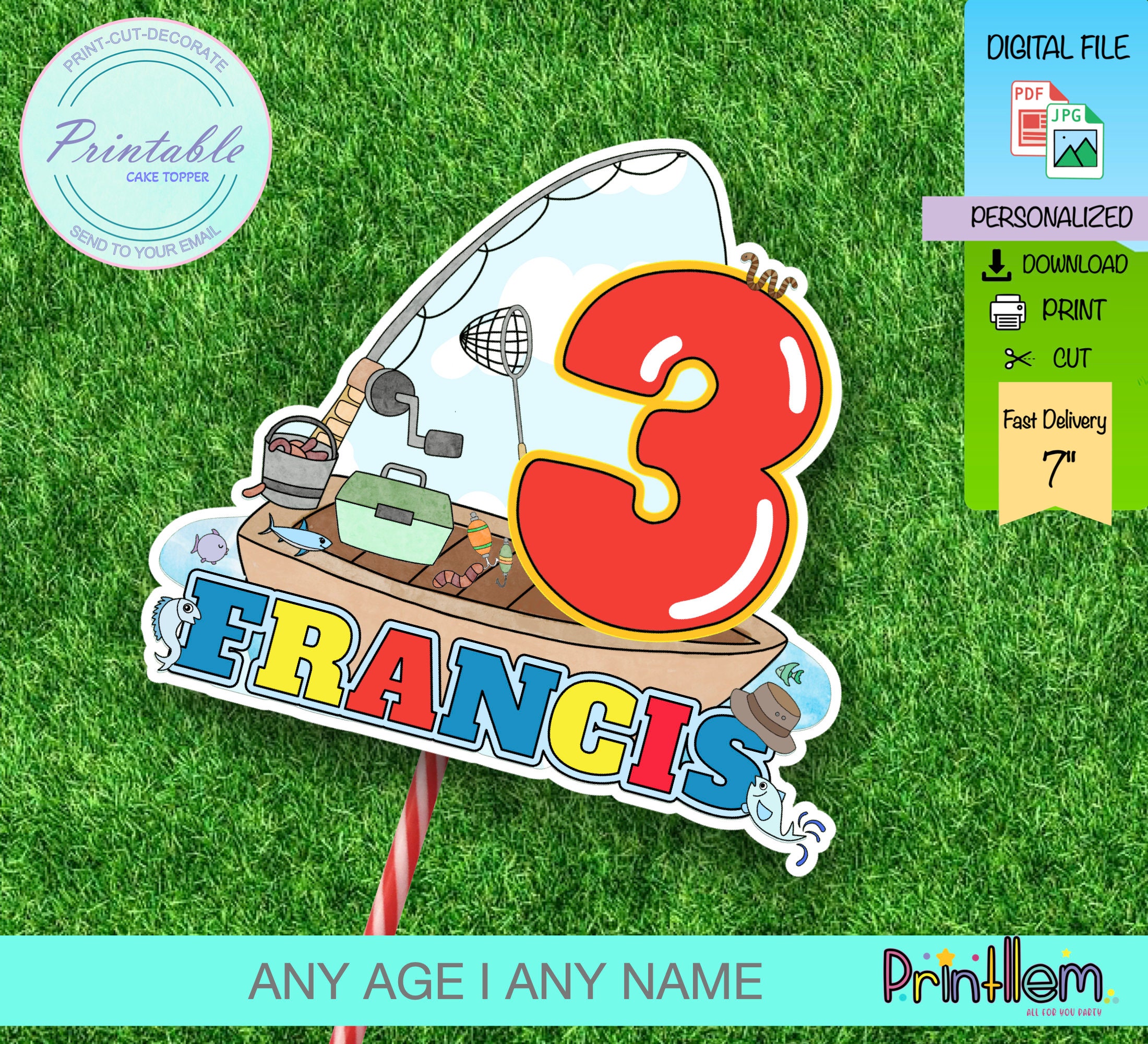 Fishing Birthday Cake Topper, Printable Fishing Cake Topper ...