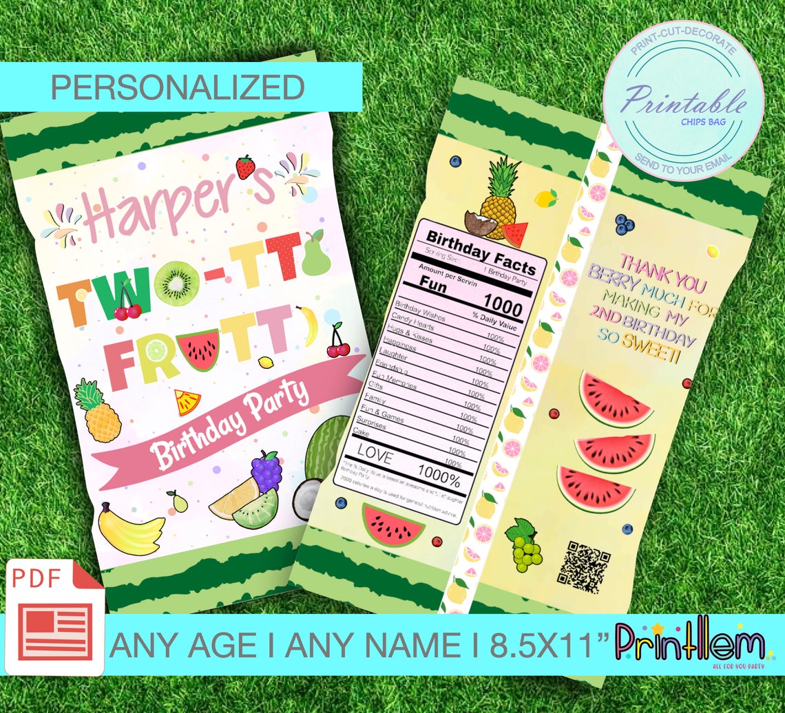 Two Tti Fruity Chip Bag Printable Birthday Party Kids Two Tti Fruity ...