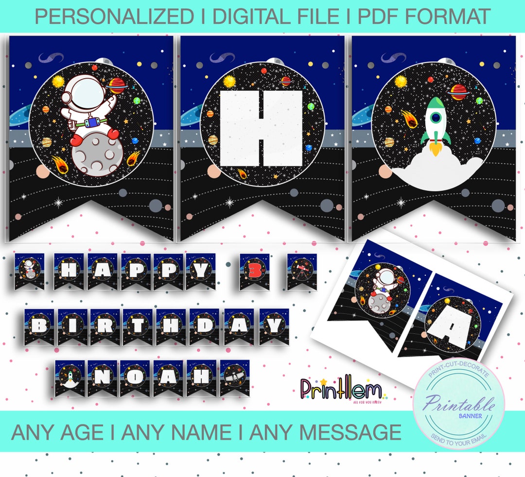 Printable Outer Space Banner Personalized Birthday Banner Sign Space ...