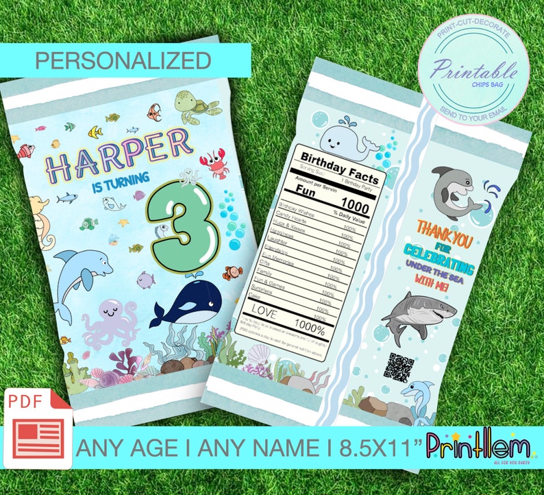 Under the Sea Printable Chip Bag, Printable Sea Animales Chips Bag ...