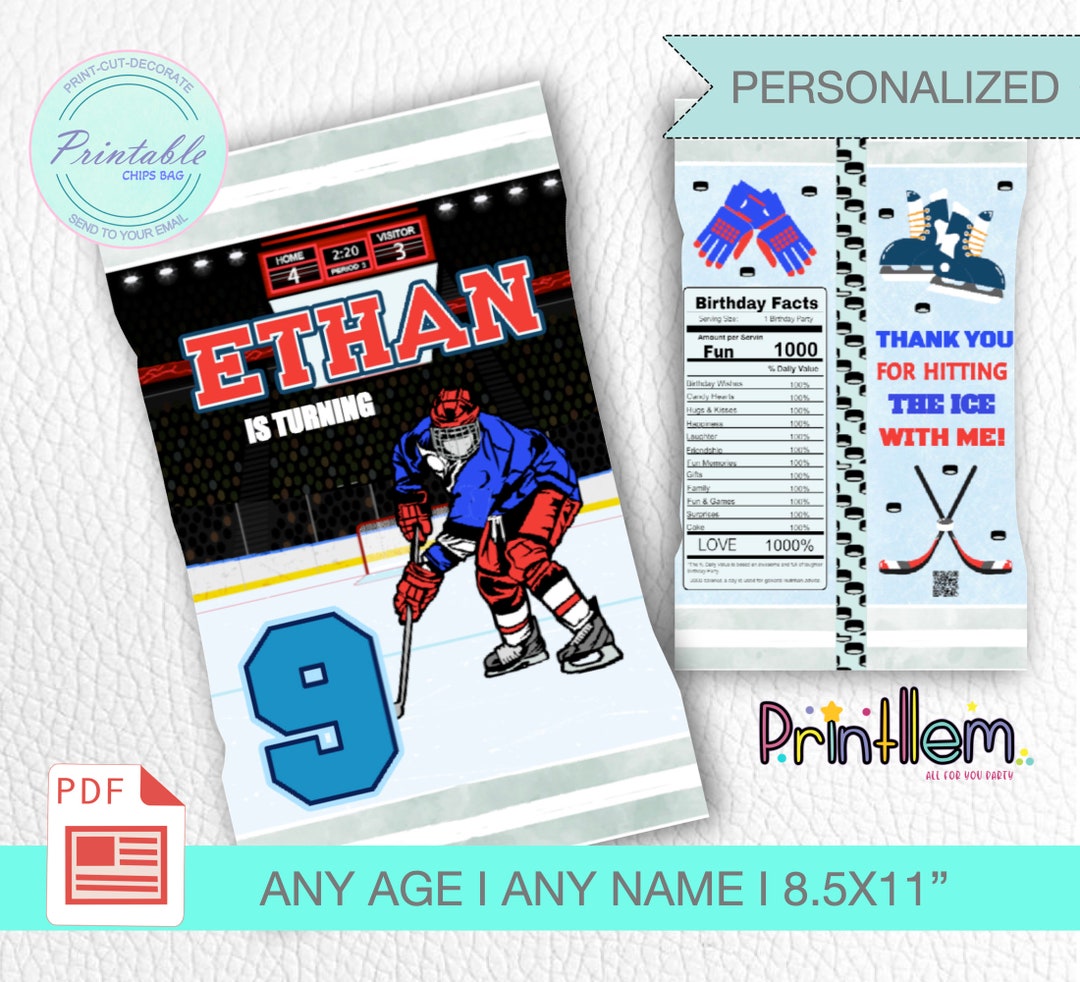 Hockey Birthday Party Chips Bag Hockey Chips Bag Theme Party Sports ...