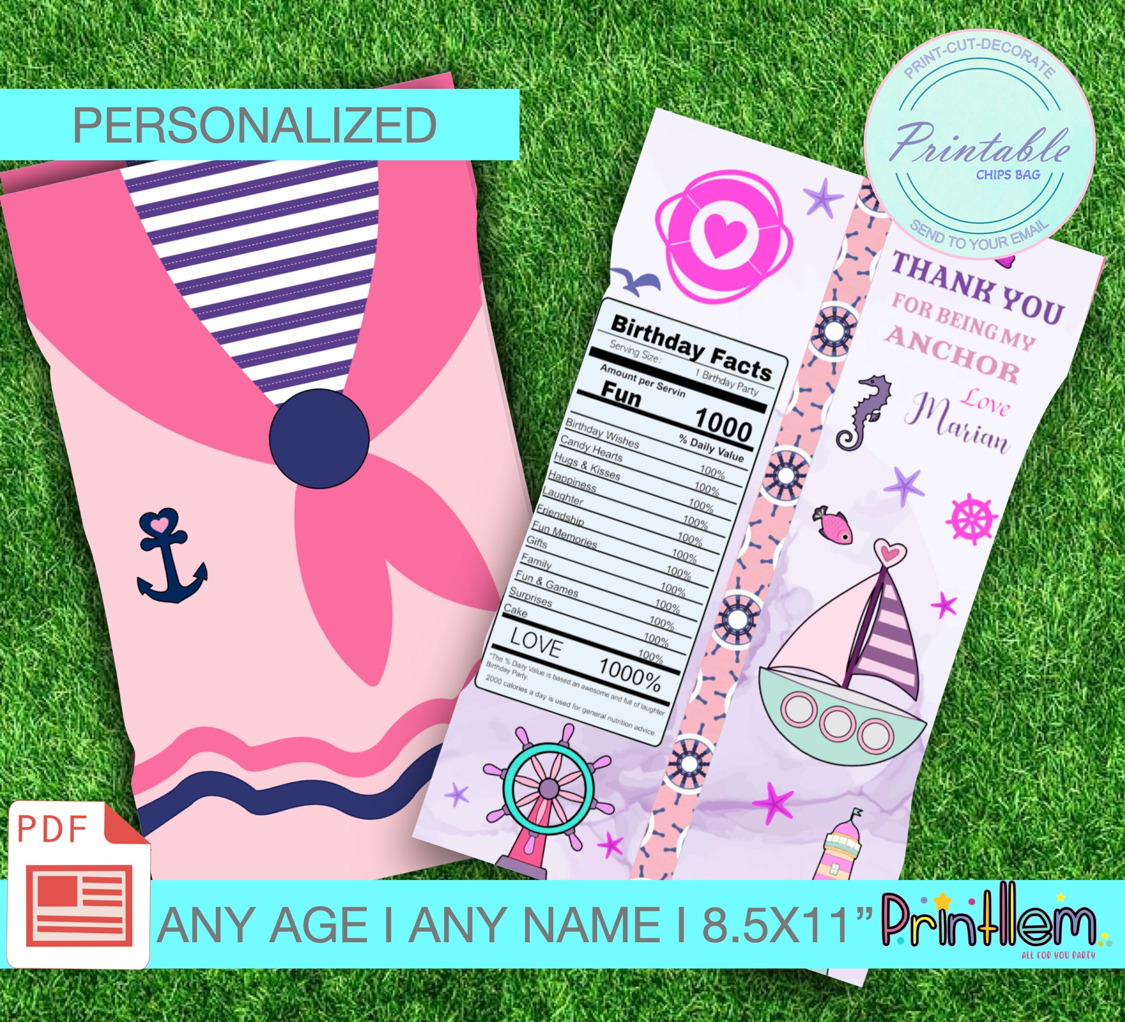 Nautical Girl Chips Bag Nautical Ocean Sea Girl Birthday Party Favors ...