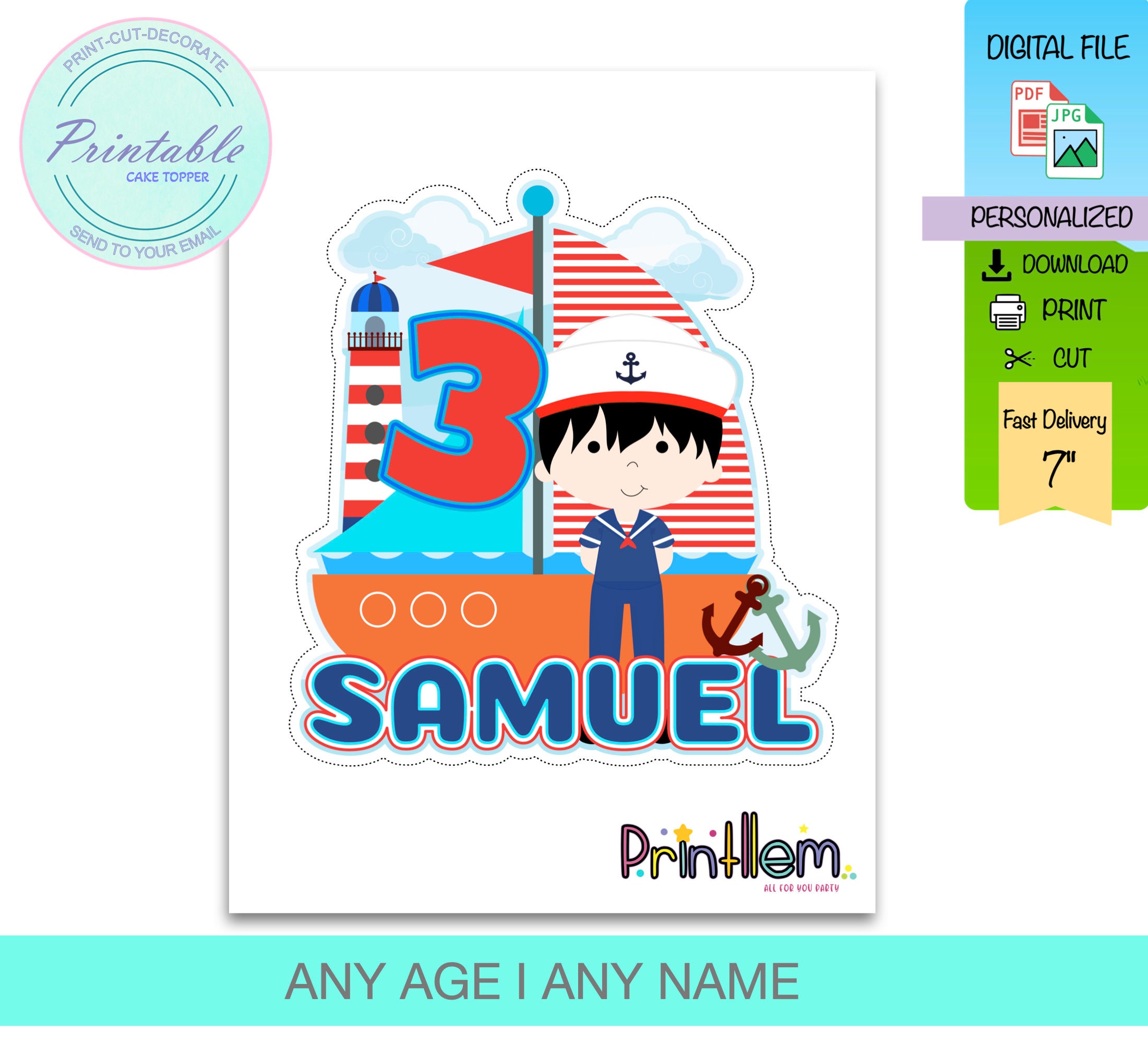 Nautical Themed Cake Topper Personalized Nautical Party Decorations ...