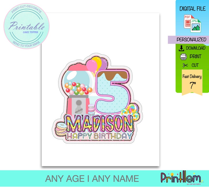 Candyland Cake Topper, Cake Topper Printable, Candyland Cake Decoration ...